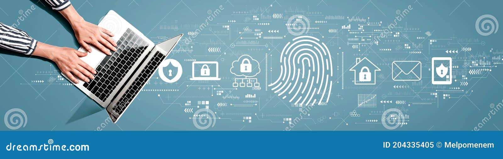 Fingerprint Scanning Theme with Person Using Laptop Editorial Image ...