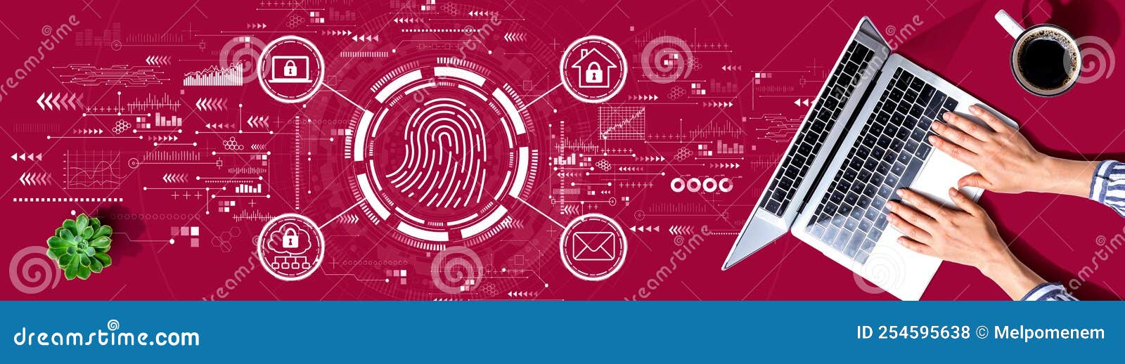 Fingerprint Scanning Theme with Person Using a Laptop Editorial Stock ...