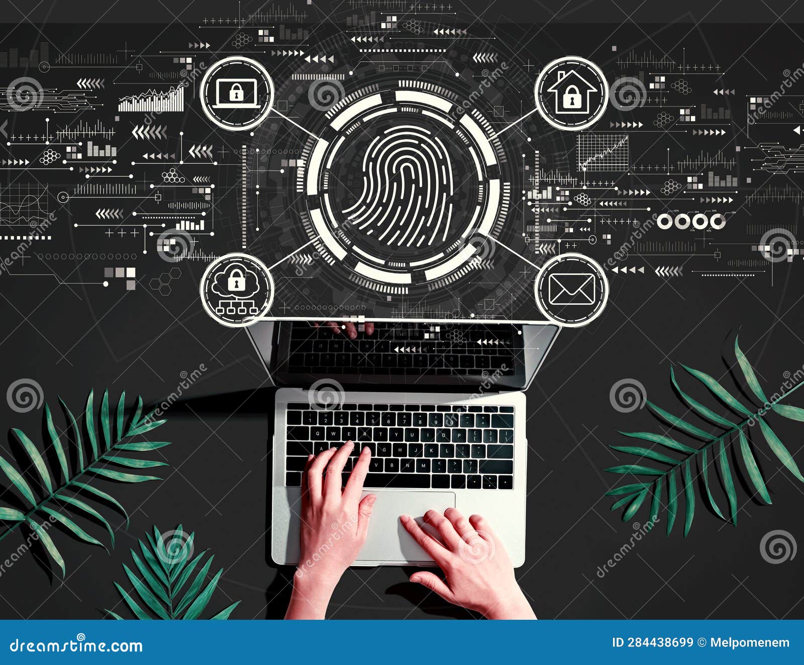 Fingerprint Scanning Theme with Person Using a Laptop Stock Image ...
