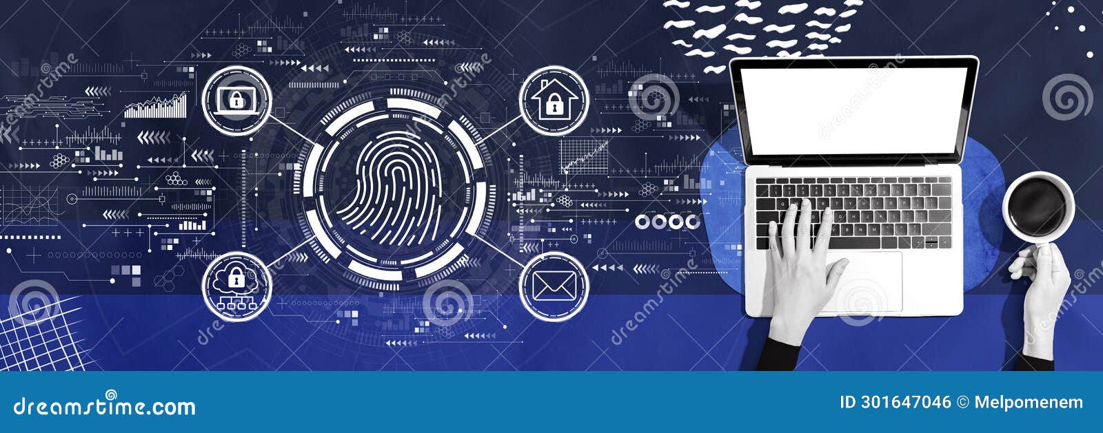 Fingerprint Scanning Theme with Person Using a Laptop Stock Photo ...