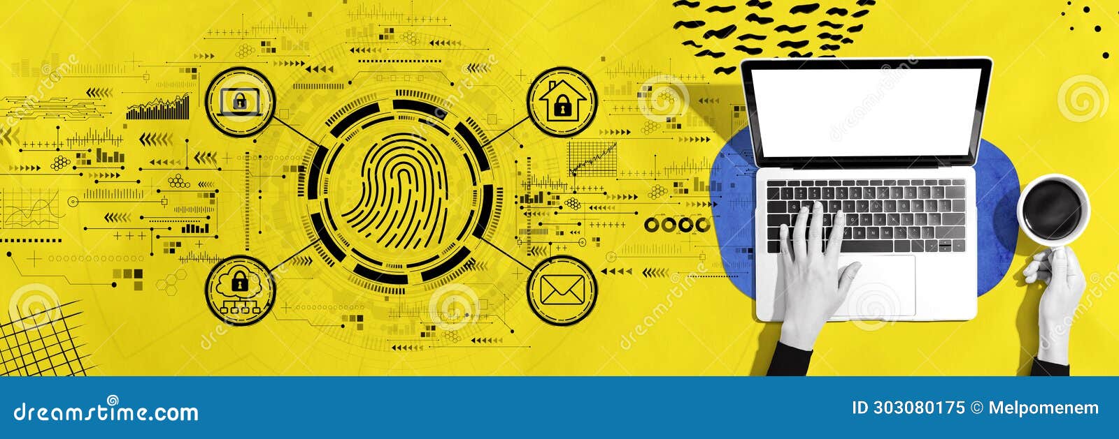 Fingerprint Scanning Theme with Person Using a Laptop Stock Image ...