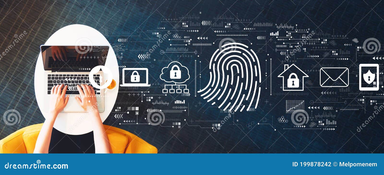 Fingerprint Scanning Theme with Person Using a Laptop Stock ...