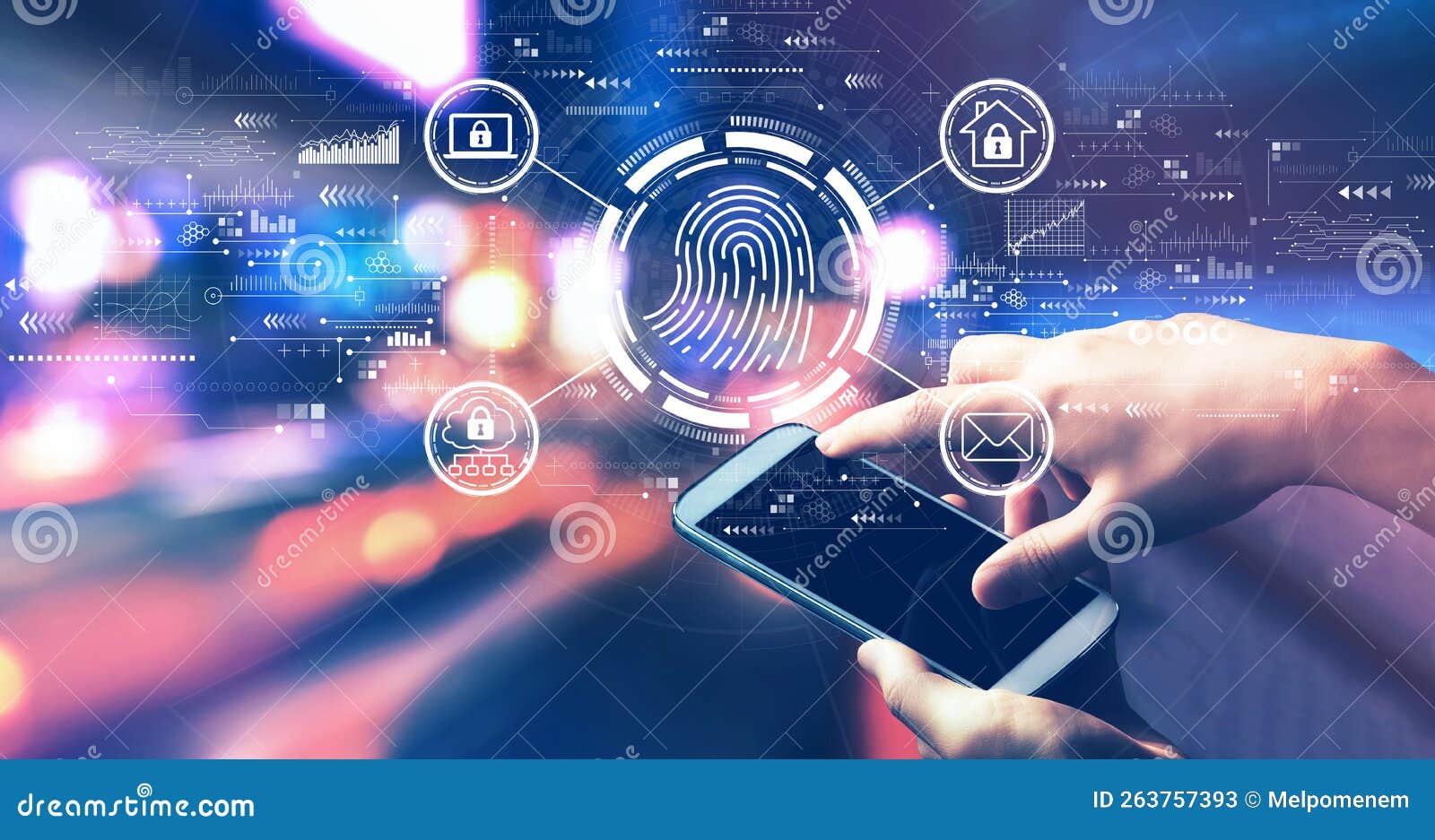 Fingerprint Scanning Theme with Person Using a Smartphone at Night ... Fingerprint Scanning Theme with Person Using a Smartphone at Night ...