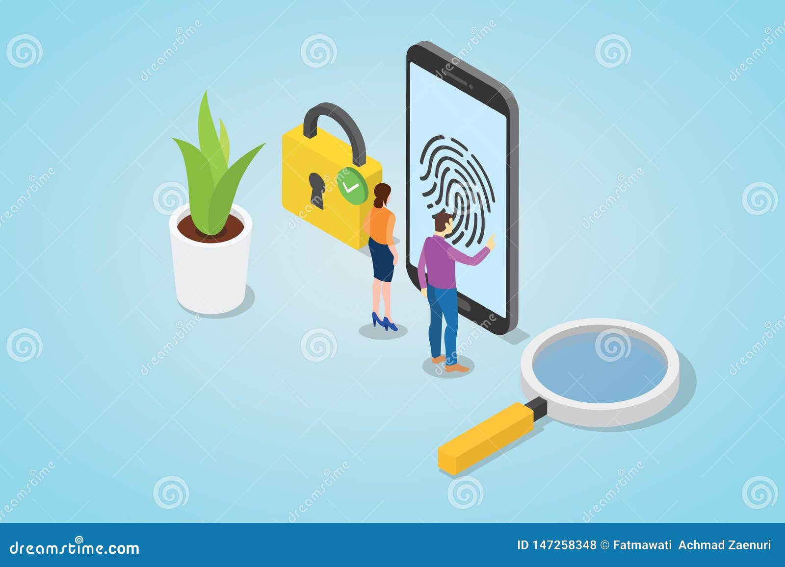 Fingerprint Security Technology Concept with Smartphone and Padlock ...