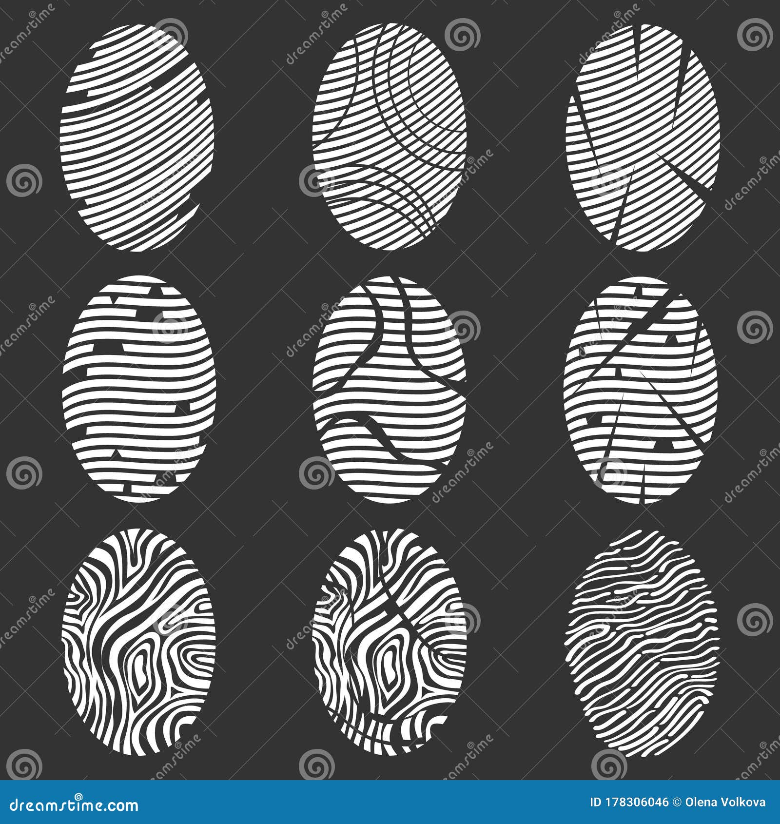 Fingerprint, a Set of White Fingerprints Isolated on a Black Background ... Fingerprint, a Set of White Fingerprints Isolated on a Black Background ...