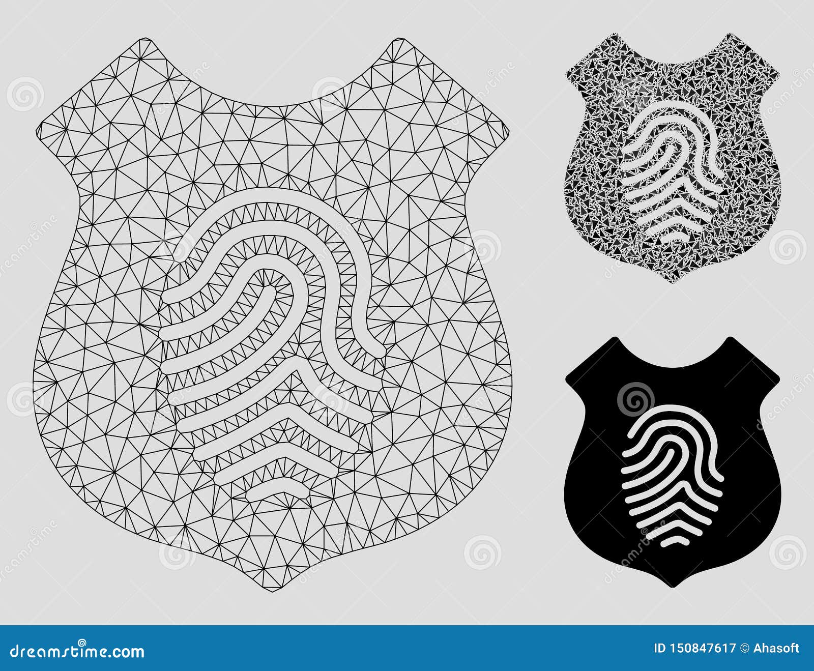 Fingerprint Shield Vector Mesh 2D Model and Triangle Mosaic Icon Stock ...