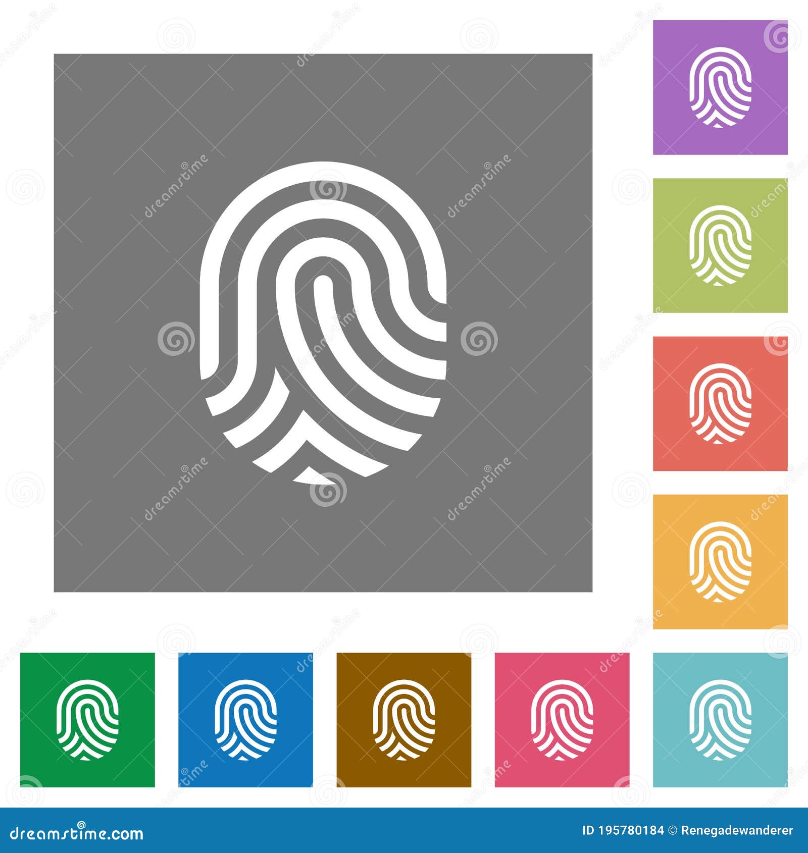 Fingerprint Square Flat Icons Stock Vector - Illustration of identity ...
