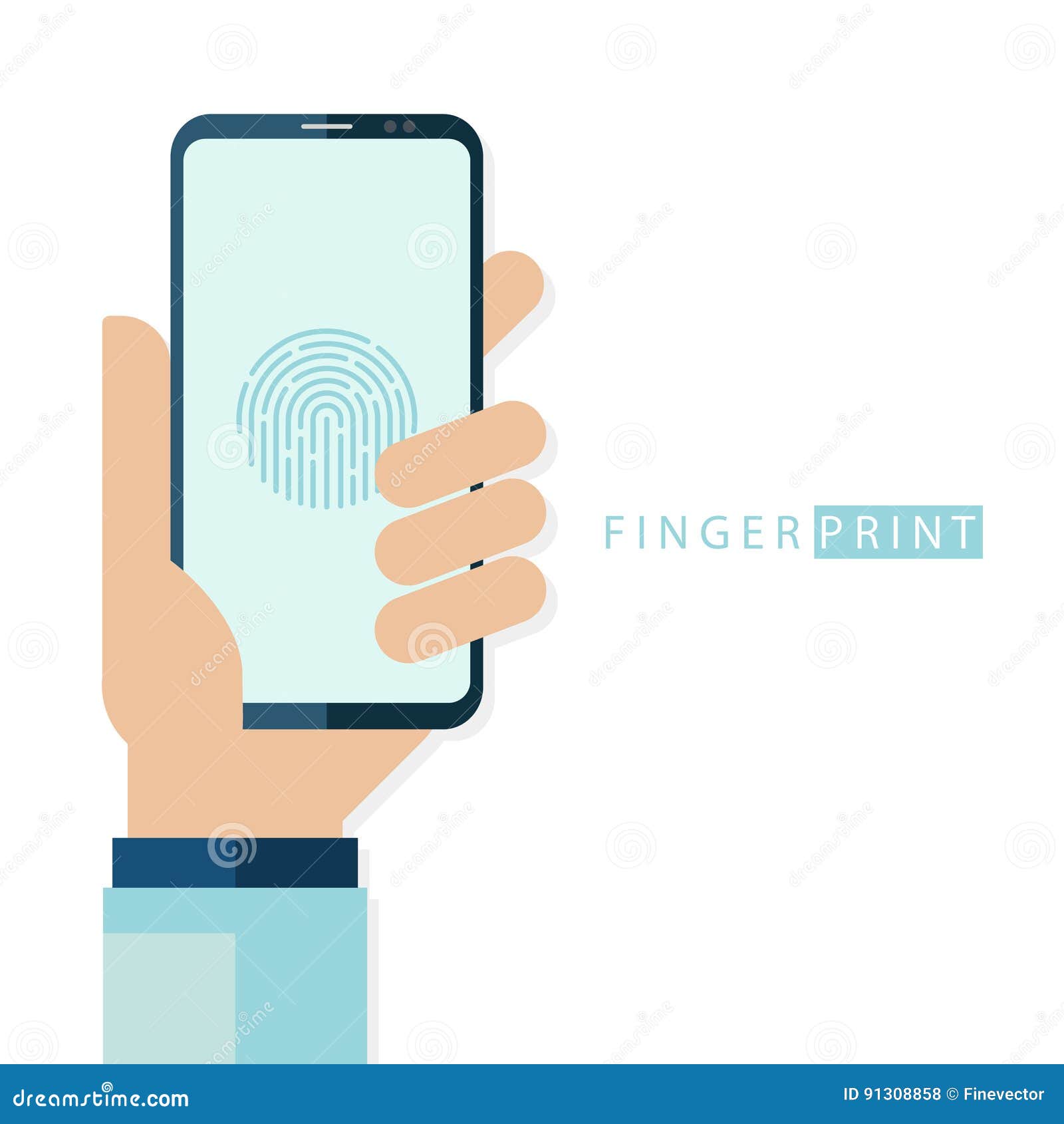 Fingerprint Touch ID Concept with Human Hand Holding Smartphone. Stock ...