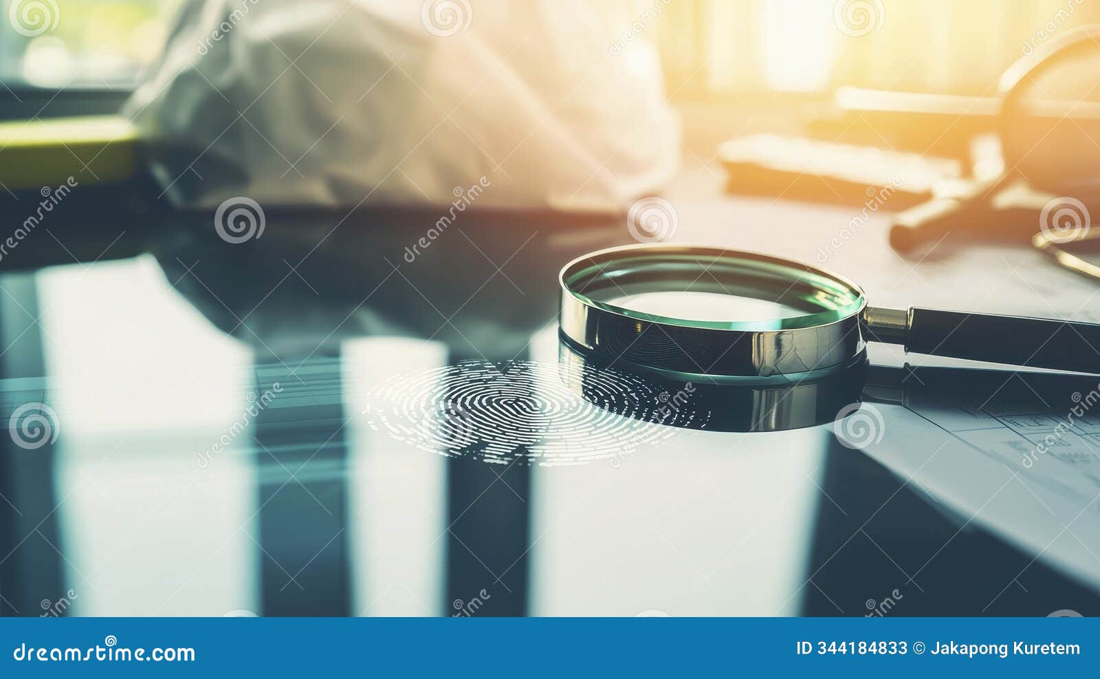Fingerprint Under Magnifying Glass with Forensic Tools and Evidence ...