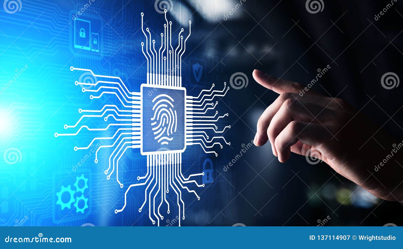 Fingerprint Unlock Cyber Security Data Protection Concept on Virtual ...