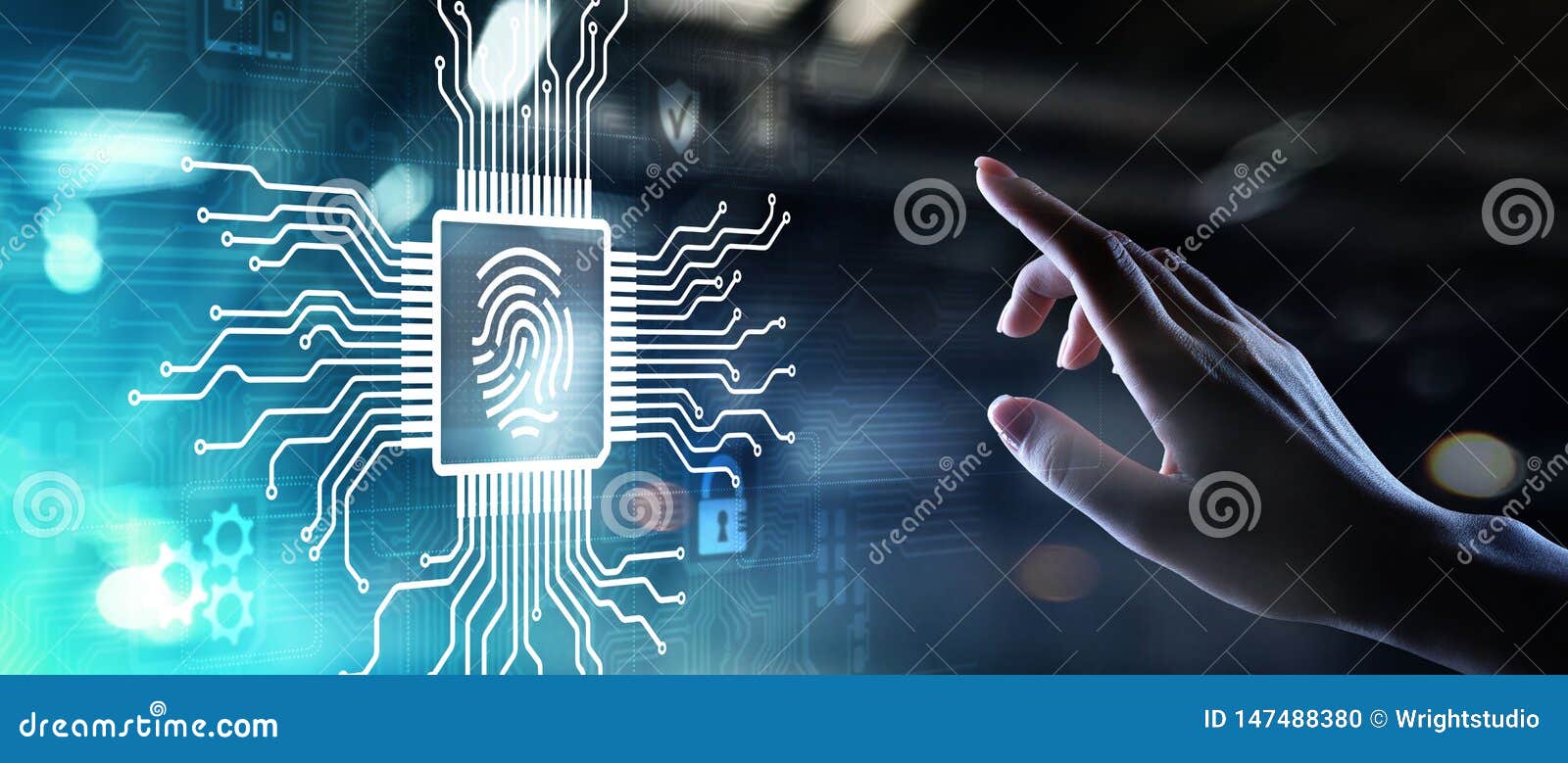 Fingerprint Unlock Cyber Security Data Protection Concept on Virtual ...