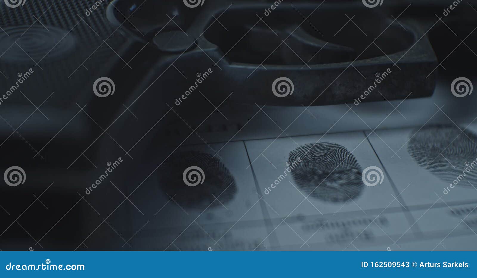 Fingerprints Card and Gun Close Up in Motion, CSI. Stock Video - Video of hourglass, jail: 162509543