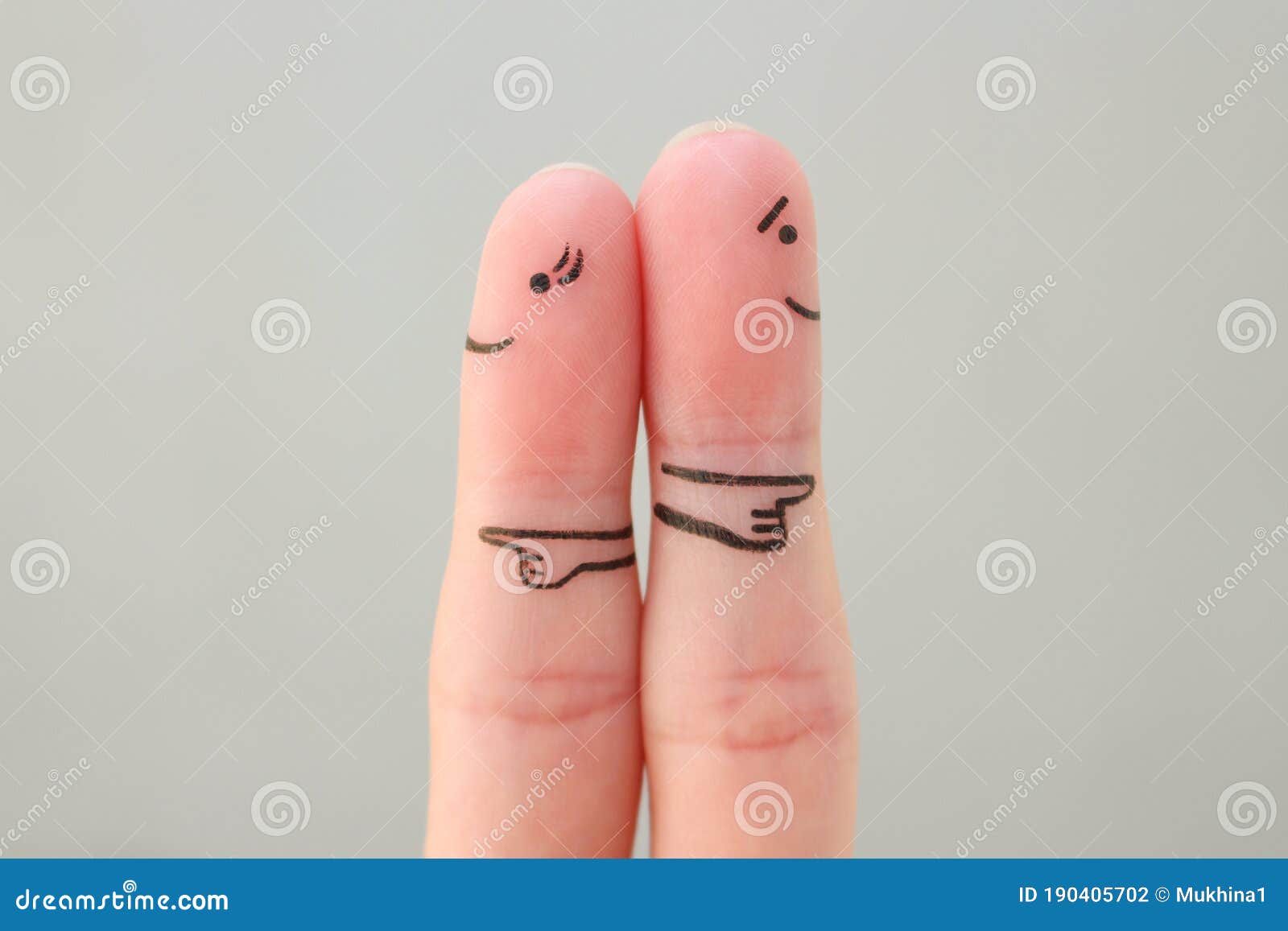 Fingers Art of Couple. Concept of a Couple Pointing in Different ...