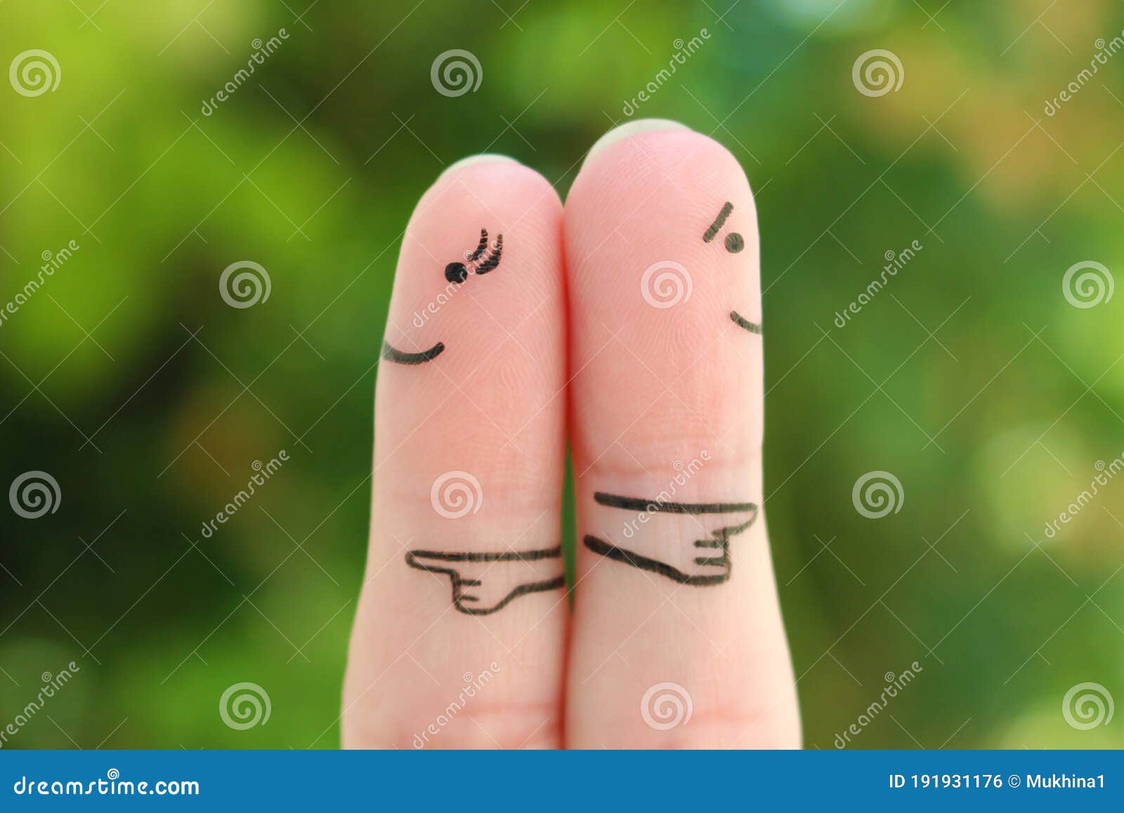 Fingers Art of Couple. Concept of Couple Pointing in Different ...