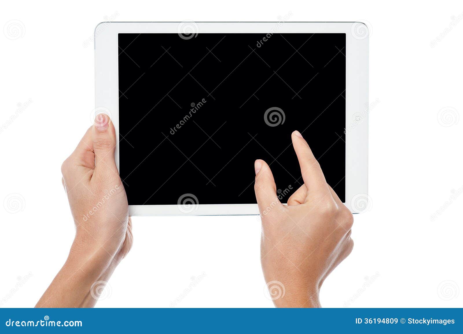 Fingers Being Pointed on Tablet Screen Stock Image - Image of data ...