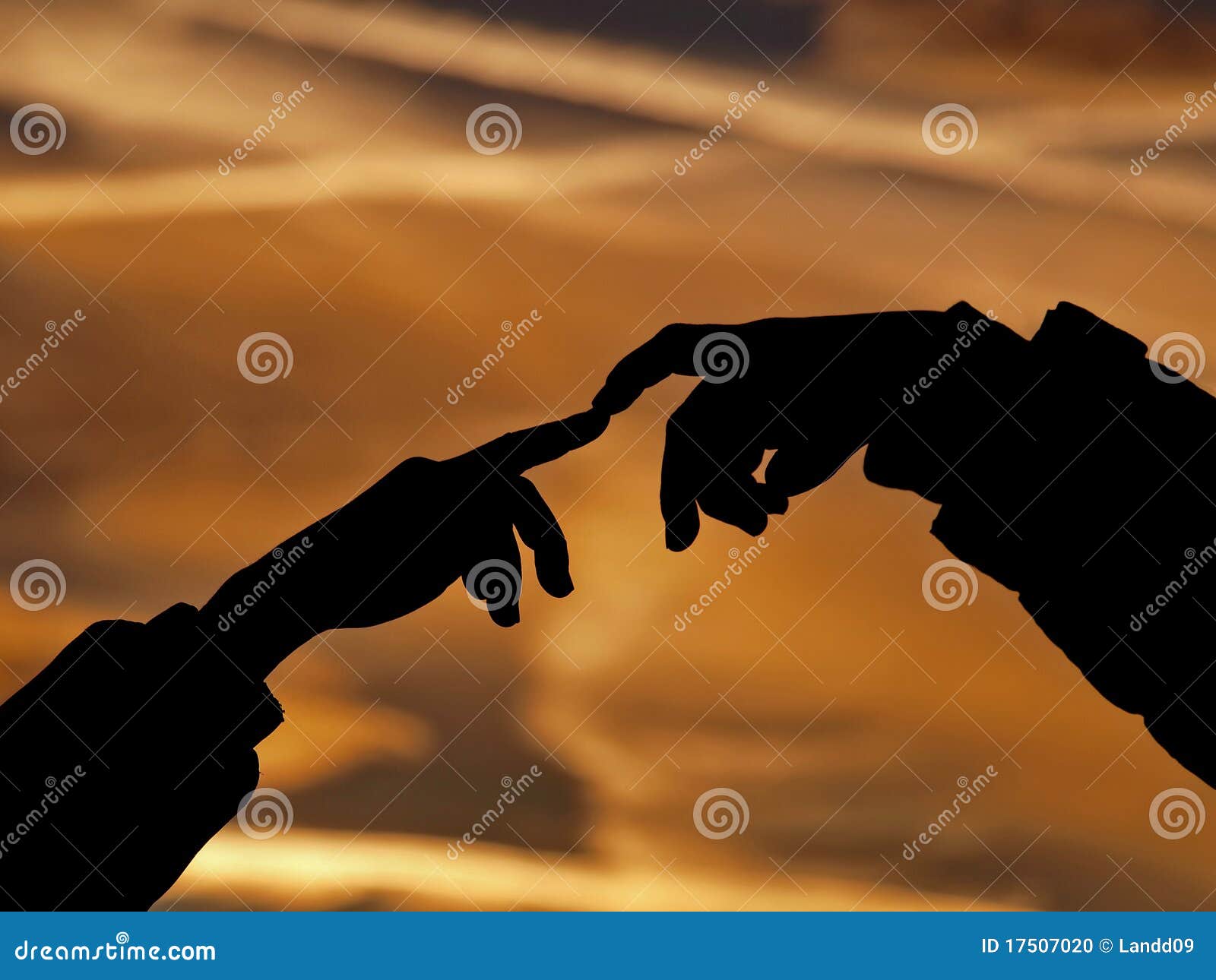 Fingers Connection at Sunset Stock Photo - Image of adam, daybreak ...