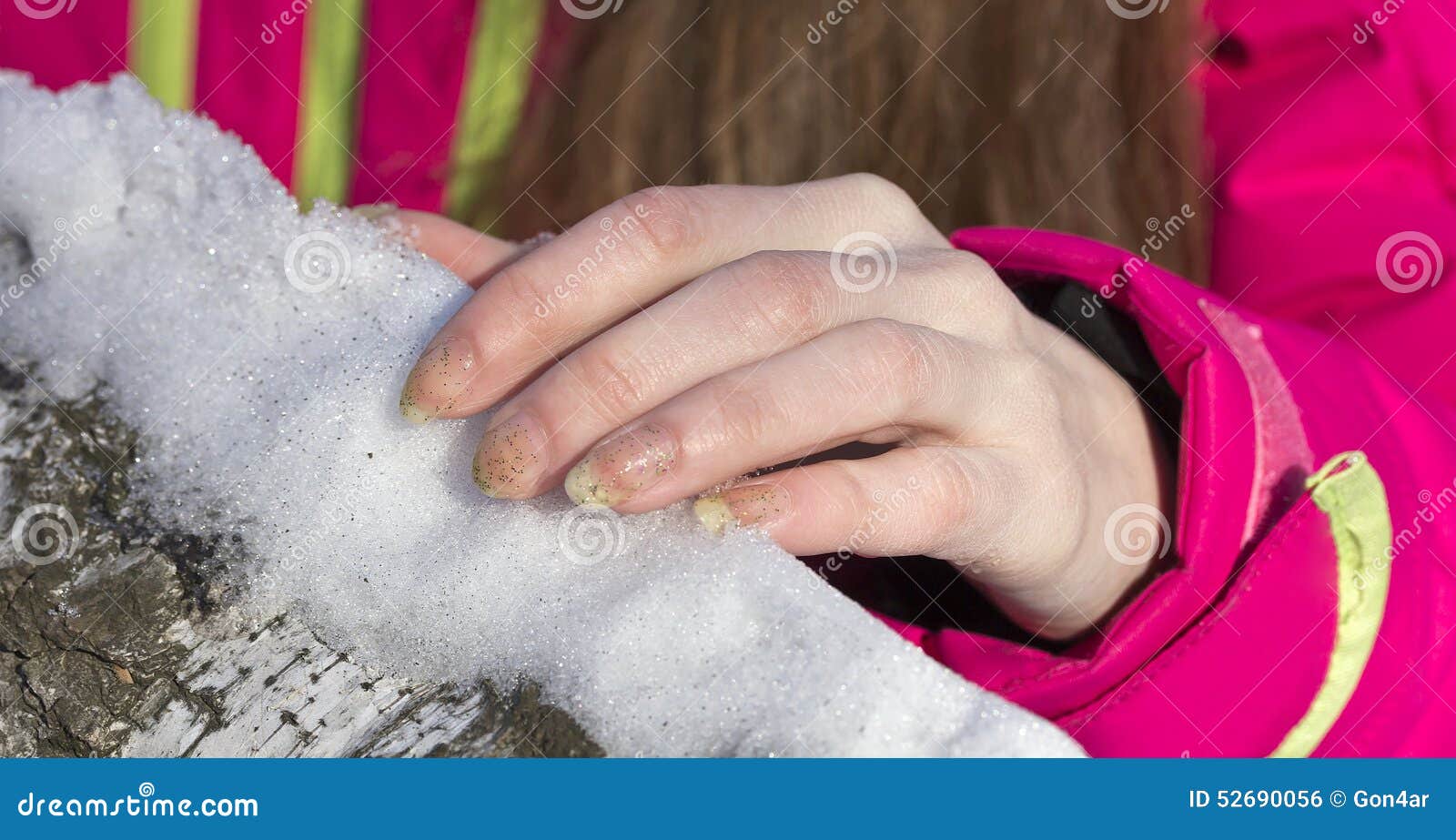 Fingers of the Hand Touching the Snow on Birch. Stock Photo - Image of ...