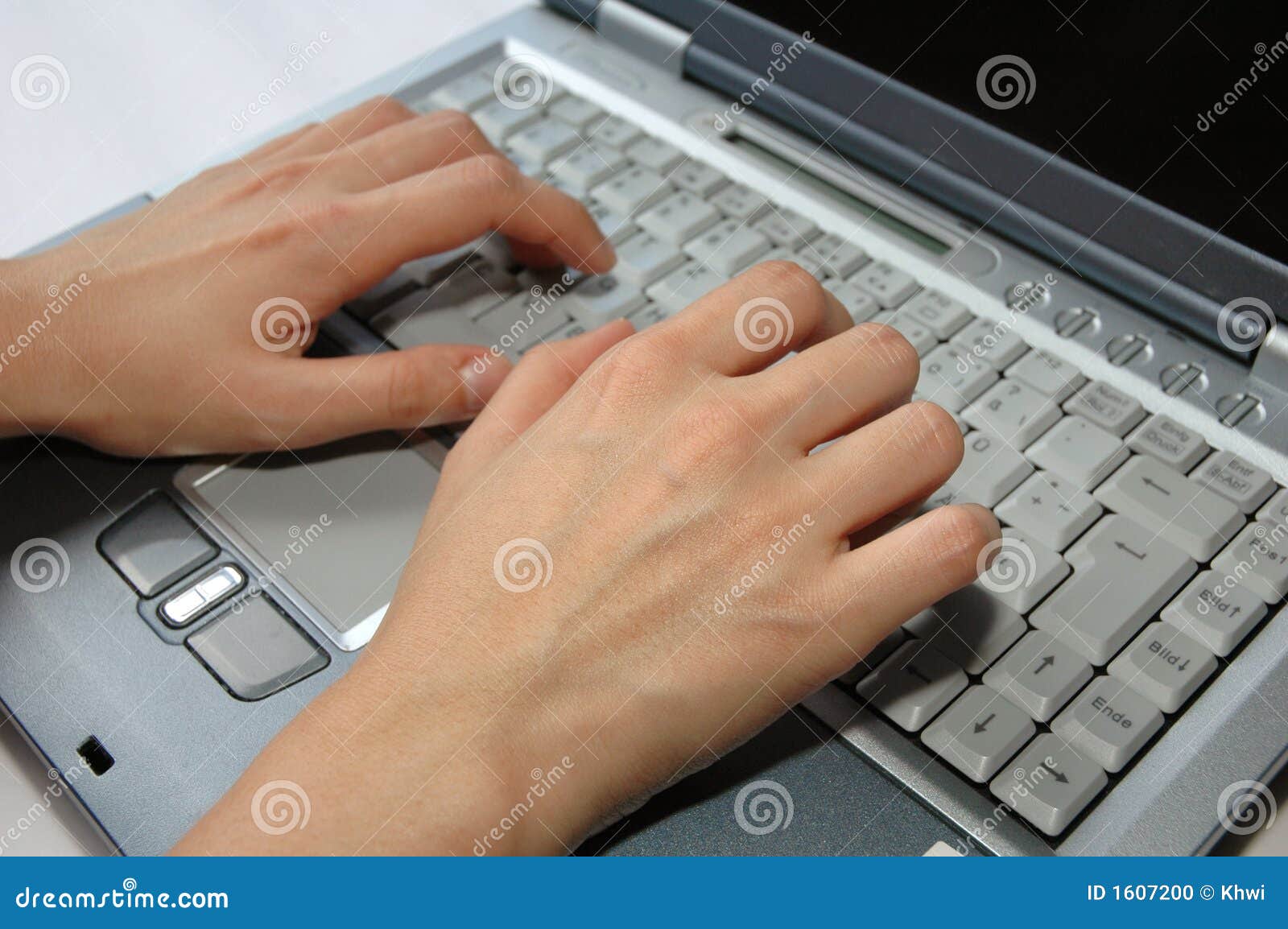 Fingers on Laptop stock photo. Image of fingers, notebook - 1607200