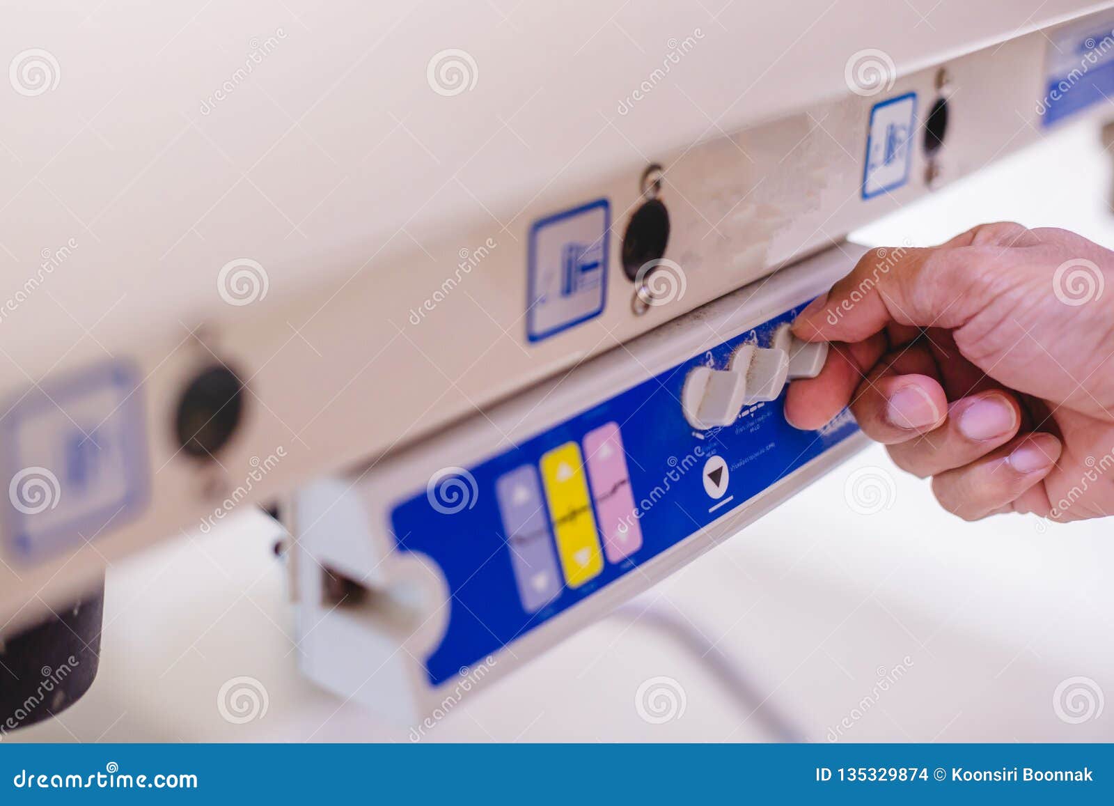 Fingers of Man Control Panel for Adjust the Patient Bed Stock Photo ...