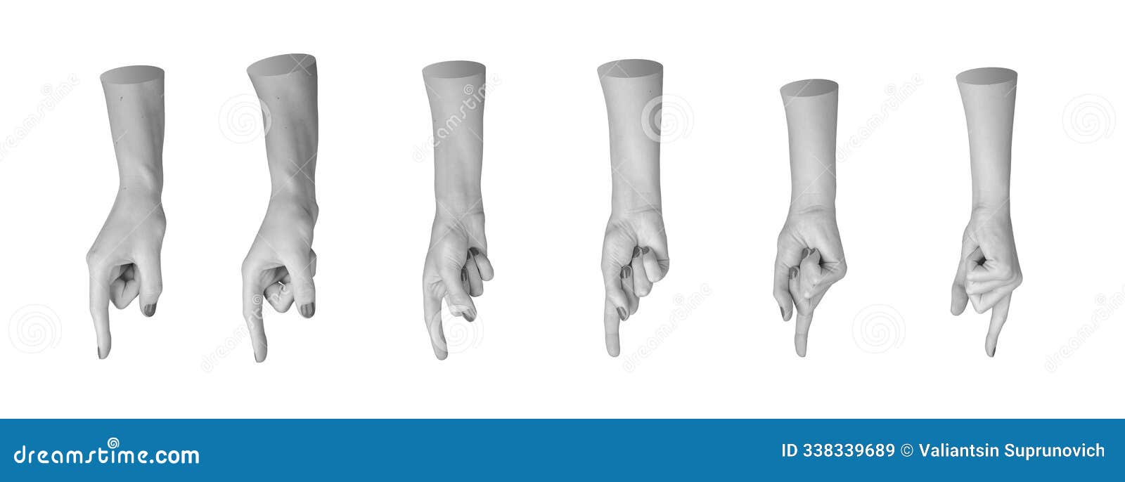 Fingers Pointing Down, Hand Gestures with Pointers, Set Isolated on ...
