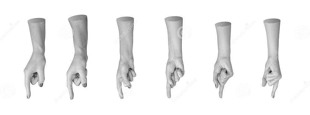Fingers Pointing Down, Hand Gestures with Pointers, Set Isolated on ...