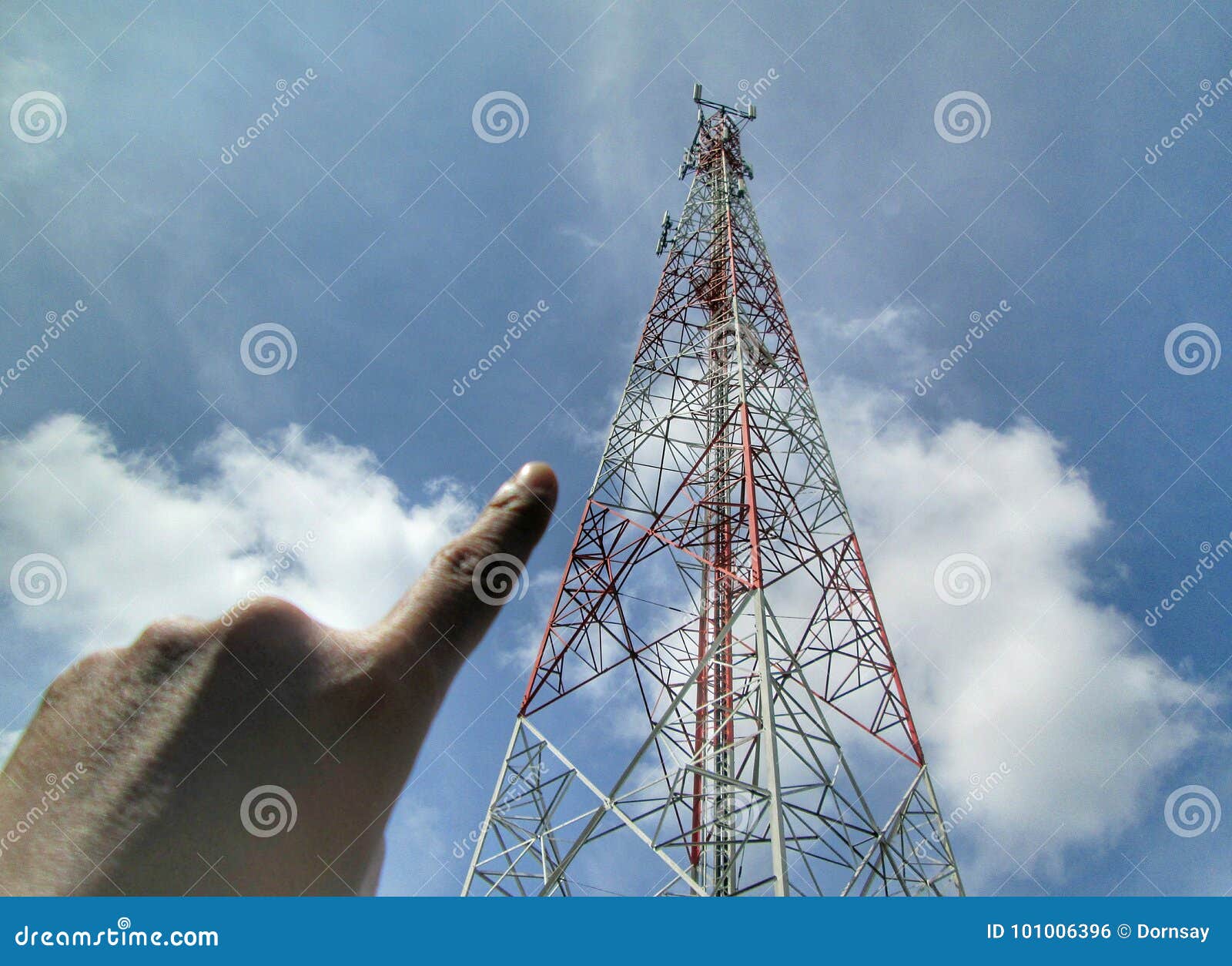 Fingers Pointing To Telecommunication Tower Stock Photo - Image of ...