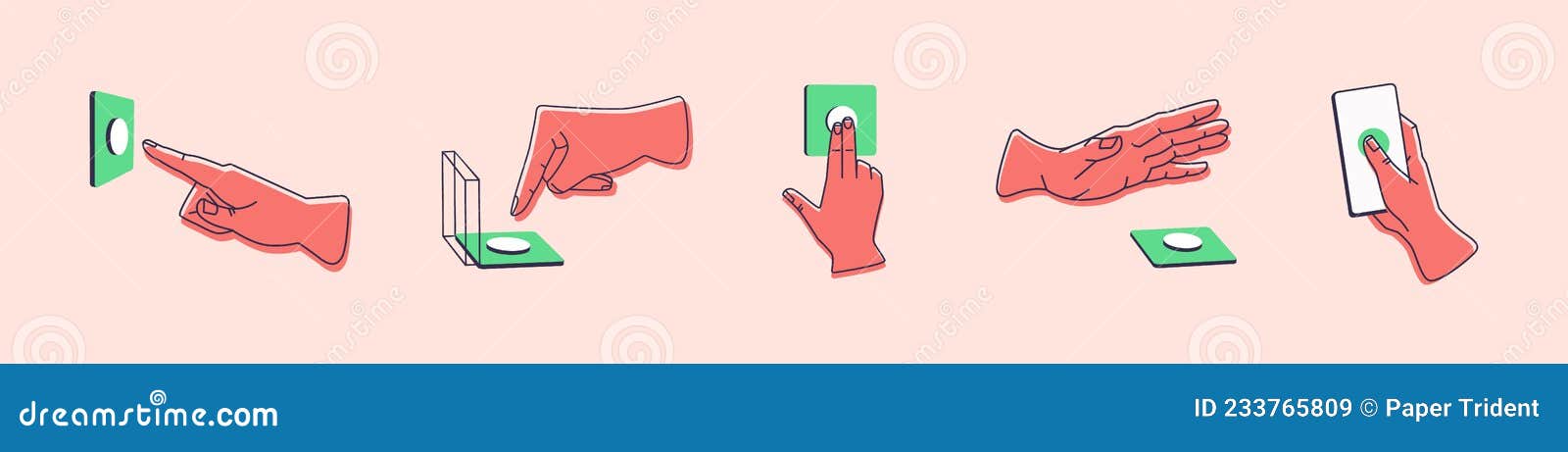 Fingers Pressing Control Buttons. Set of Hands Touching, Pushing ...