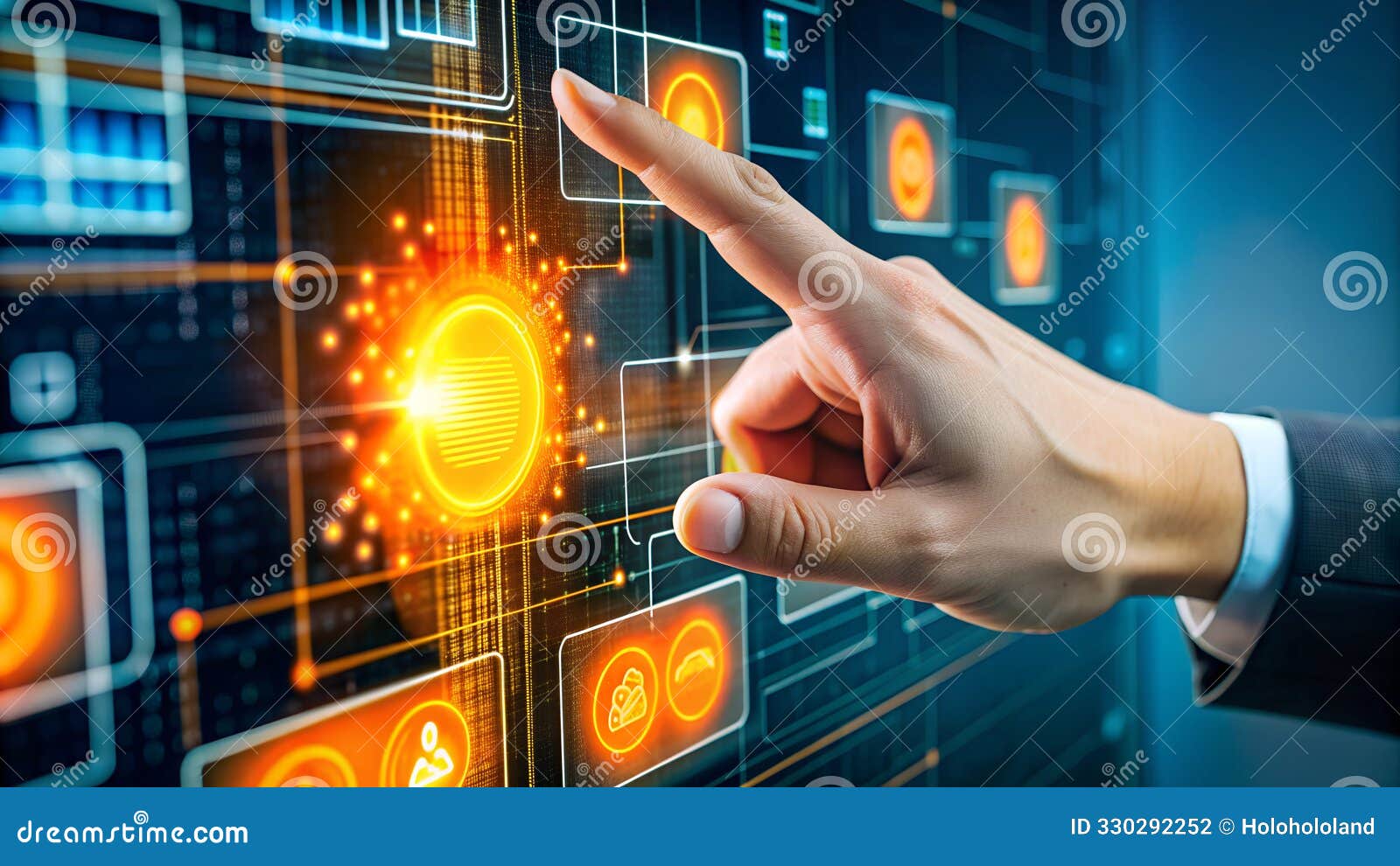 Fingers are Pressing on the Interface Screen in the Air. the Overall ...