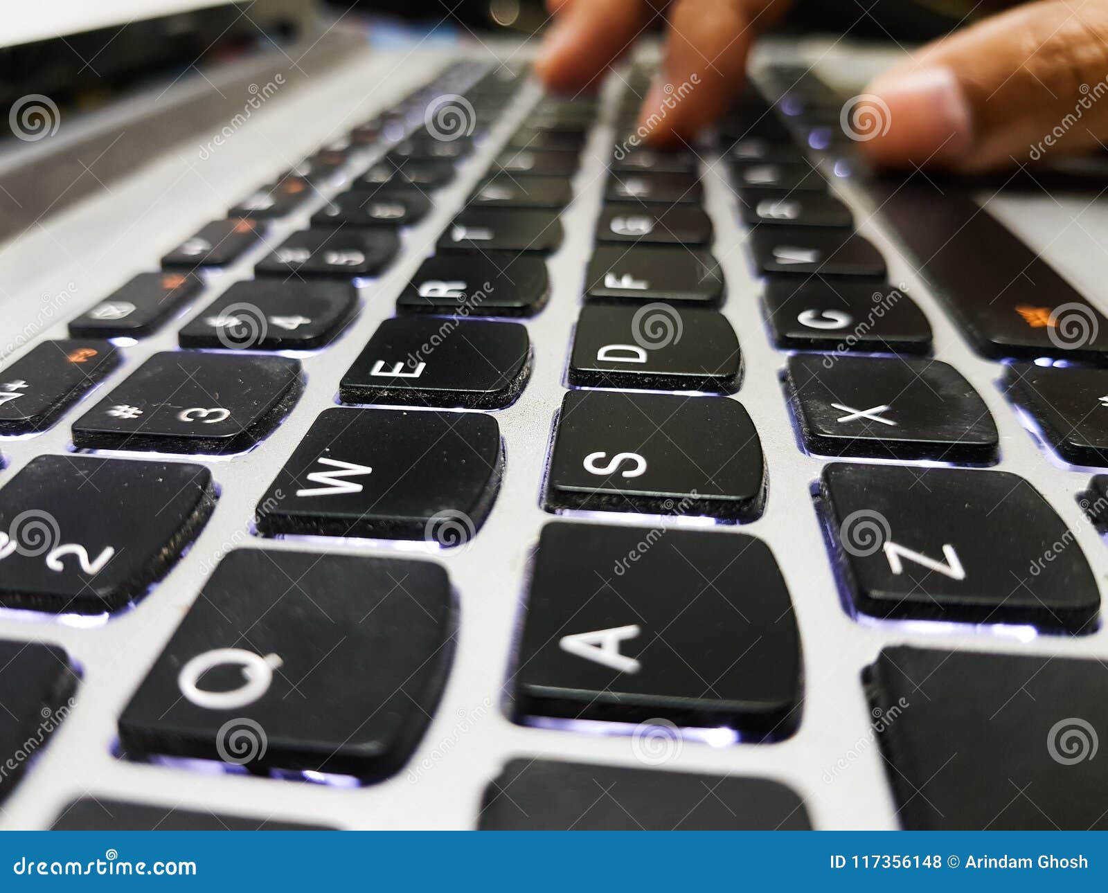 Fingers Pressing Keys on Laptop Keyboard. a Close Up View Stock Photo ...