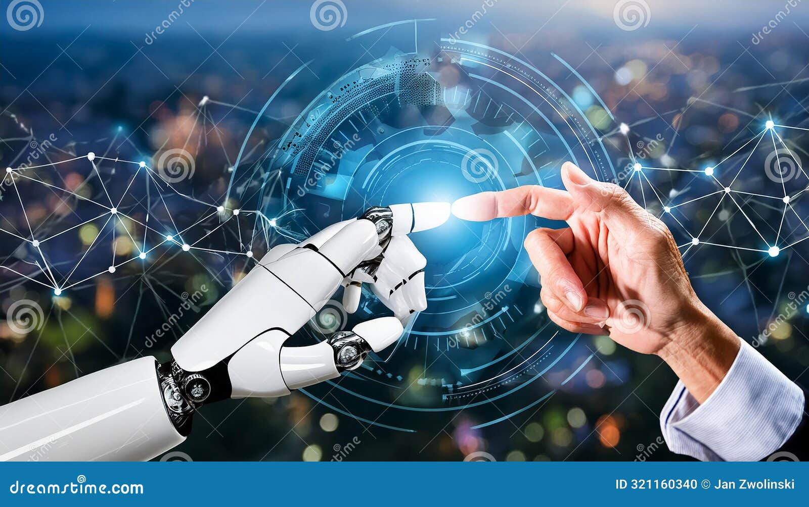 Fingers of Robot and Human Touching, Artificial Intelligence and Human ...
