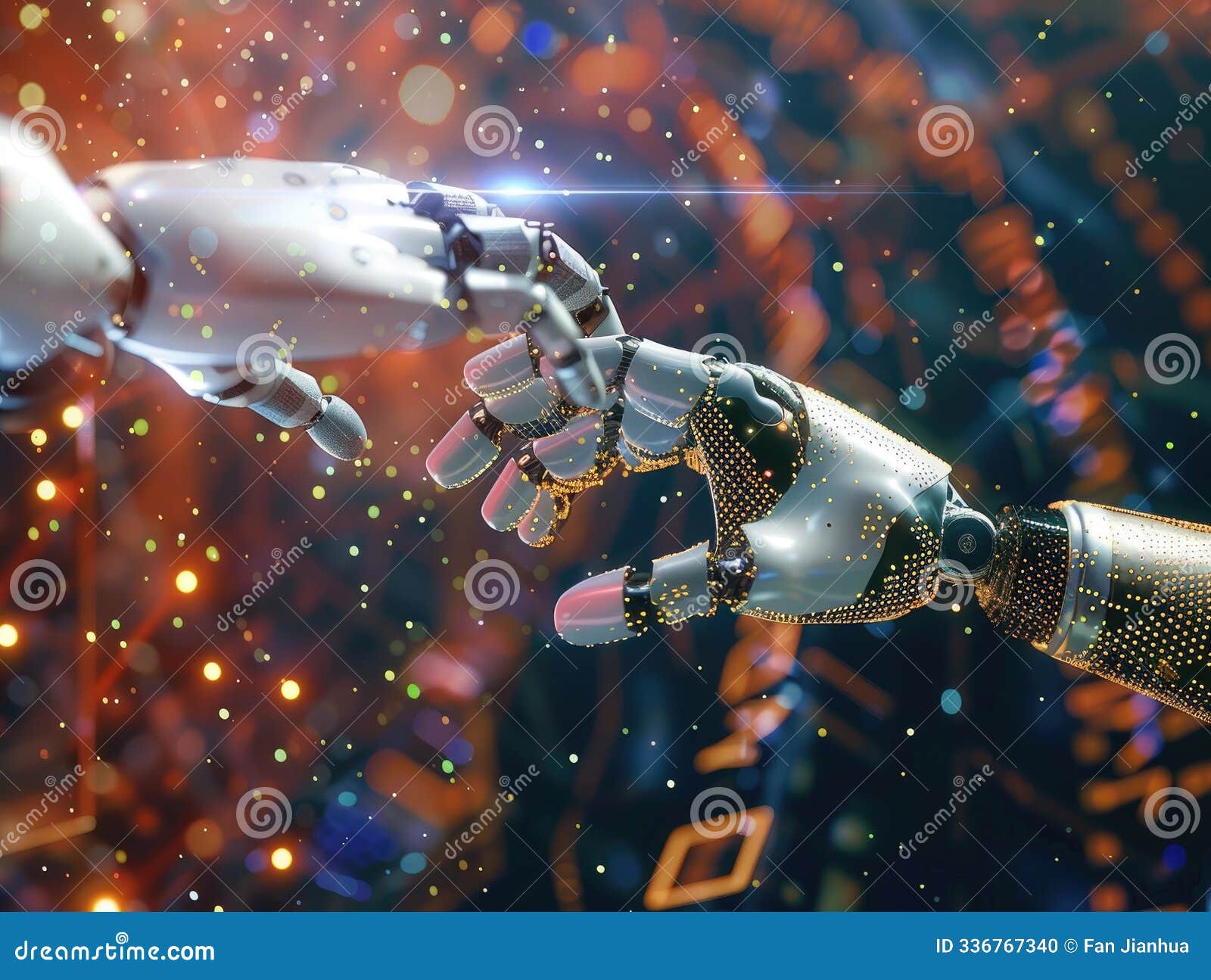 Human Fingers and Robotic Hands Touch Stock Photo - Image of connection ...