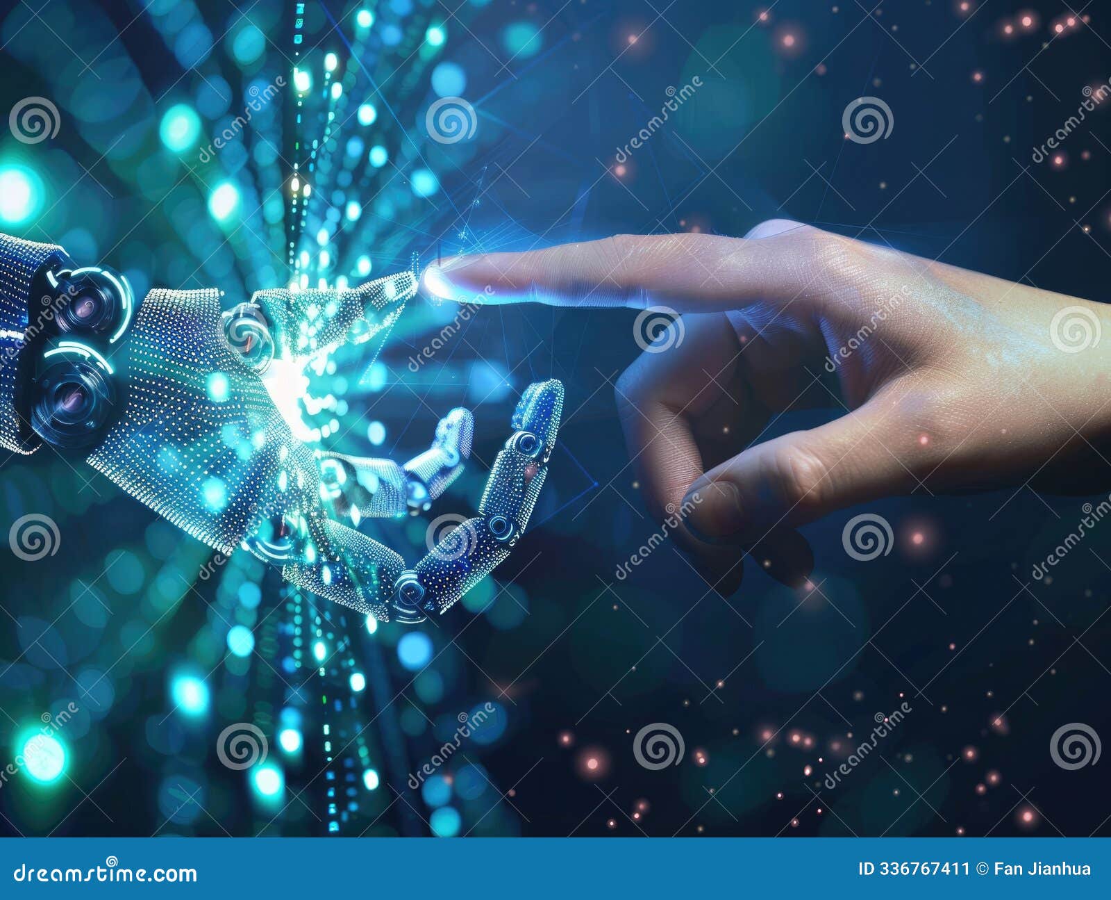 Human Fingers and Robotic Hands Touch Stock Image - Image of artificial ...