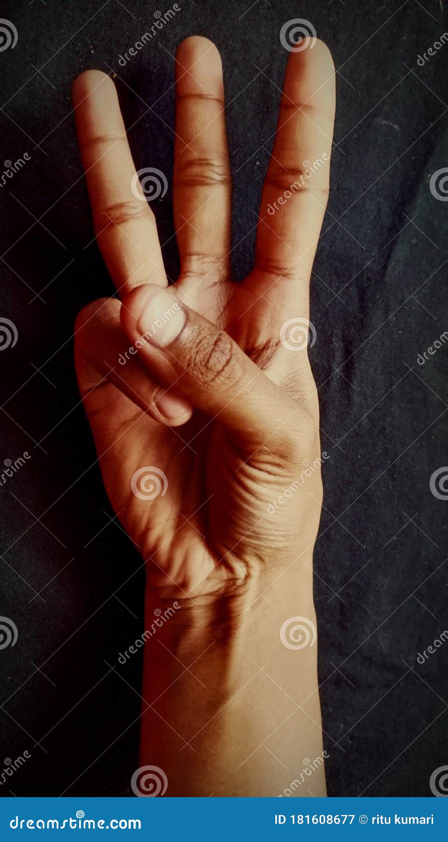 Fingers Showing Number Three Stock Image - Image of nail, adult: 181608677