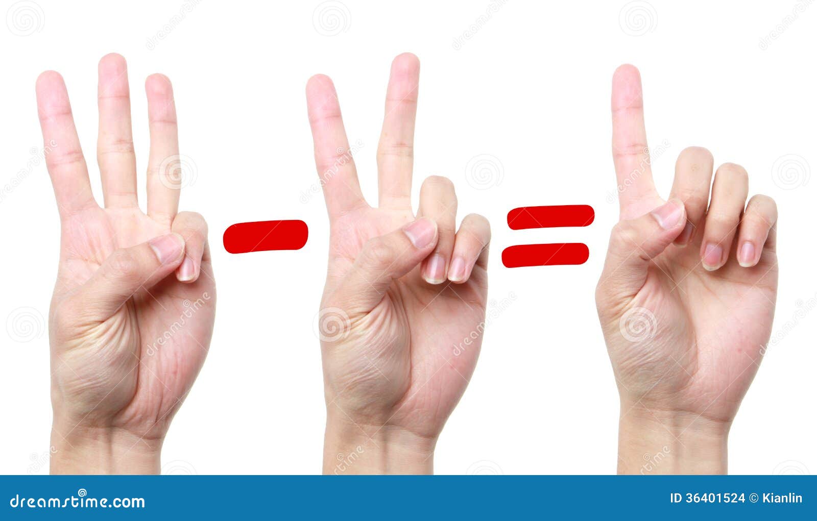 3 - 2 = 1 stock photo. Image of hand, plus, conceptual - 36401524
