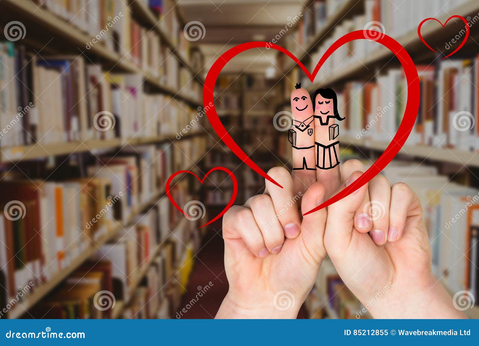Fingers with Smiley Faces in Library Stock Image - Image of black ...