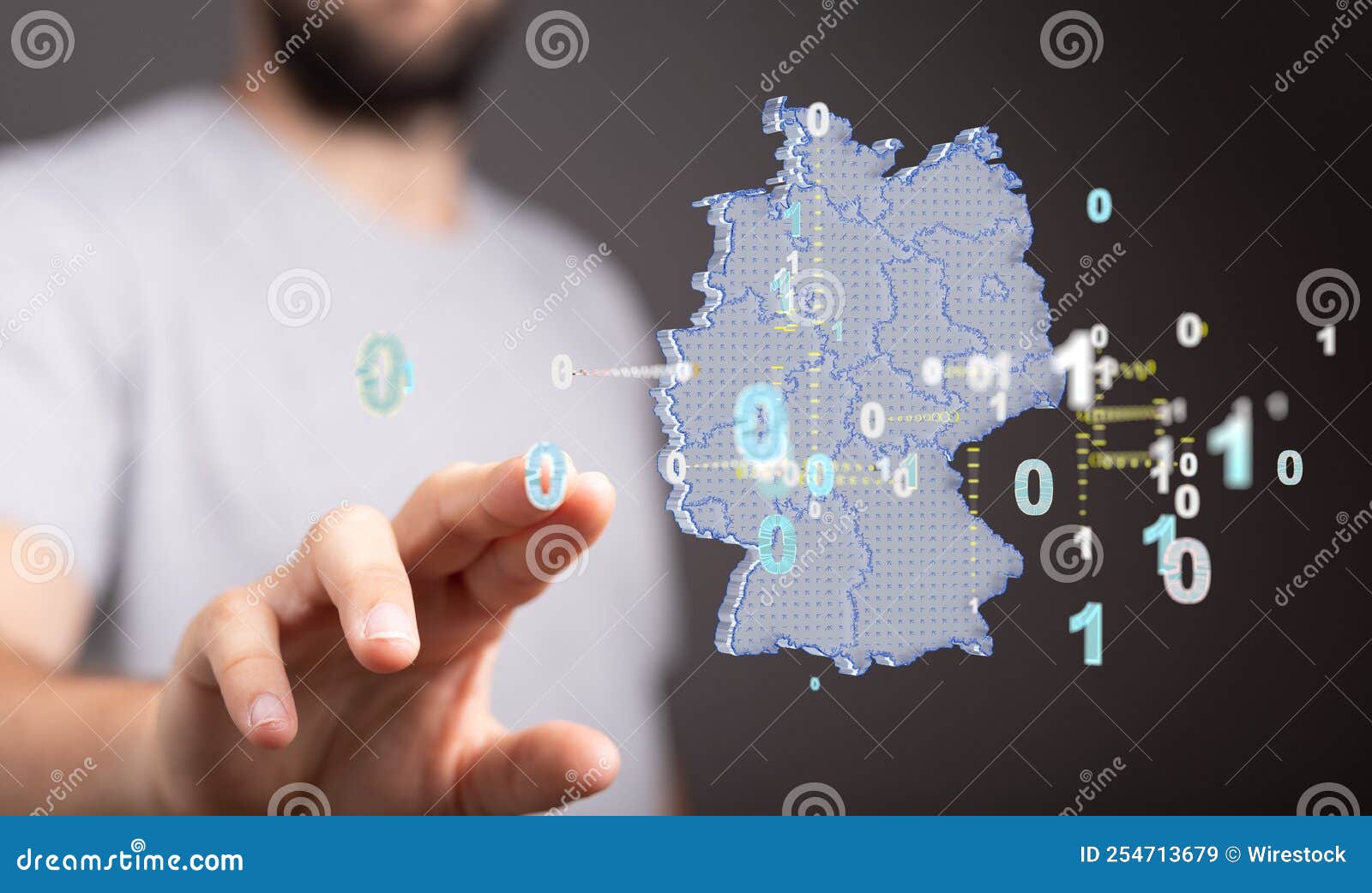 Fingers Taping on the Numbers Flying Around the Map of Germany ...