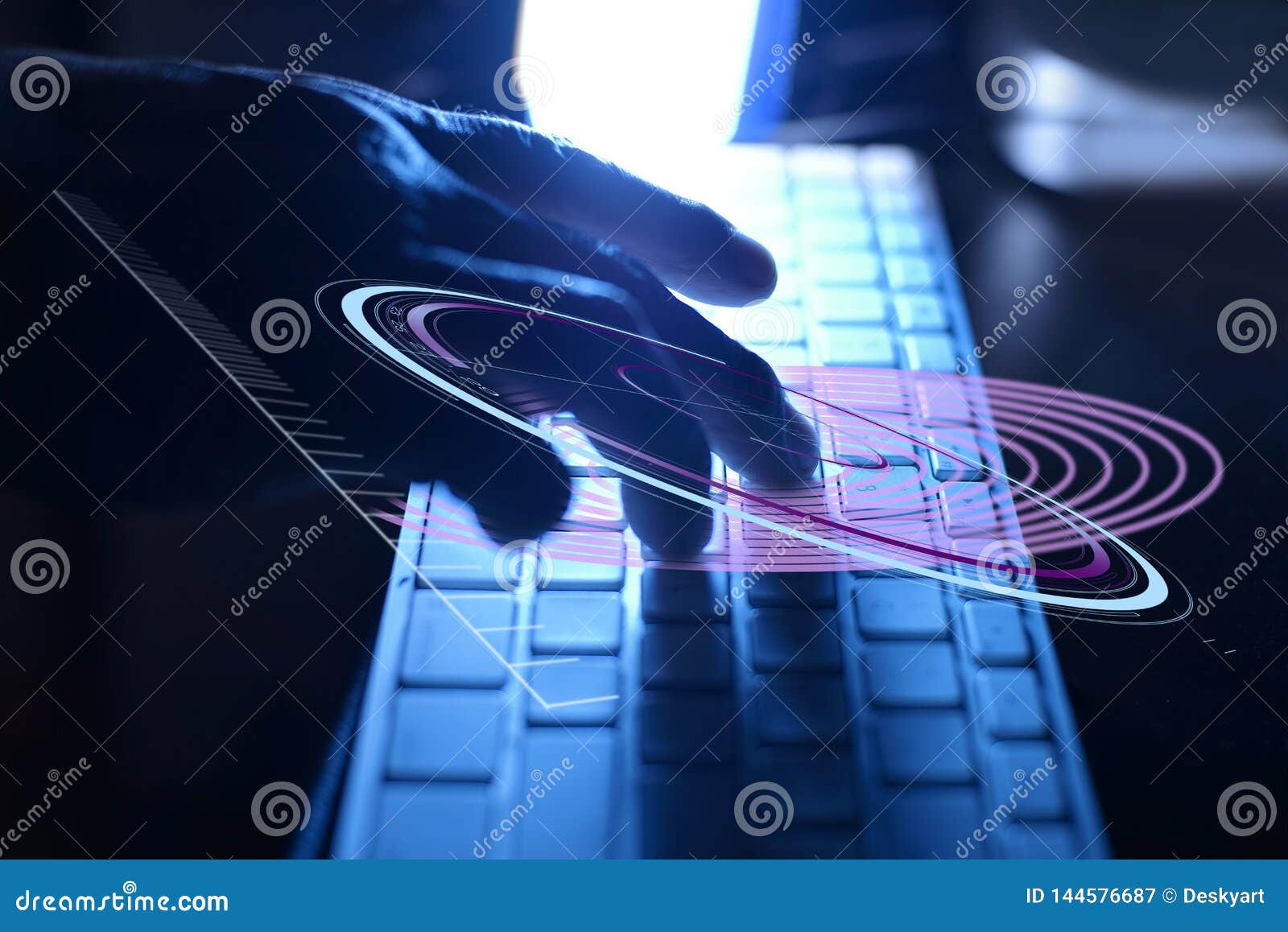 The Fingers Touch the Computer Keyboard with the Global Network ...