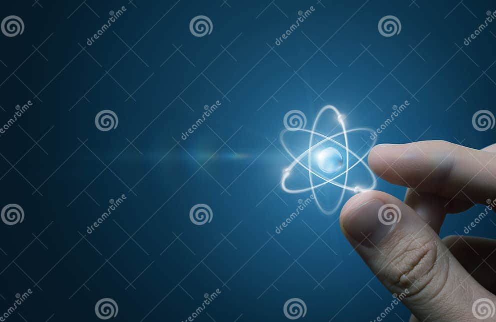 Fingers touching an atom stock illustration. Illustration of element ...