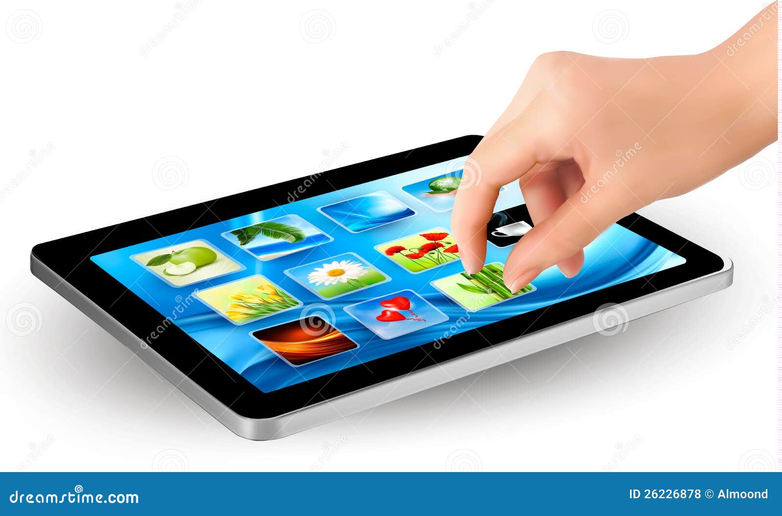 Fingers Touching Screen of Touchpad with Icons Stock Vector ...