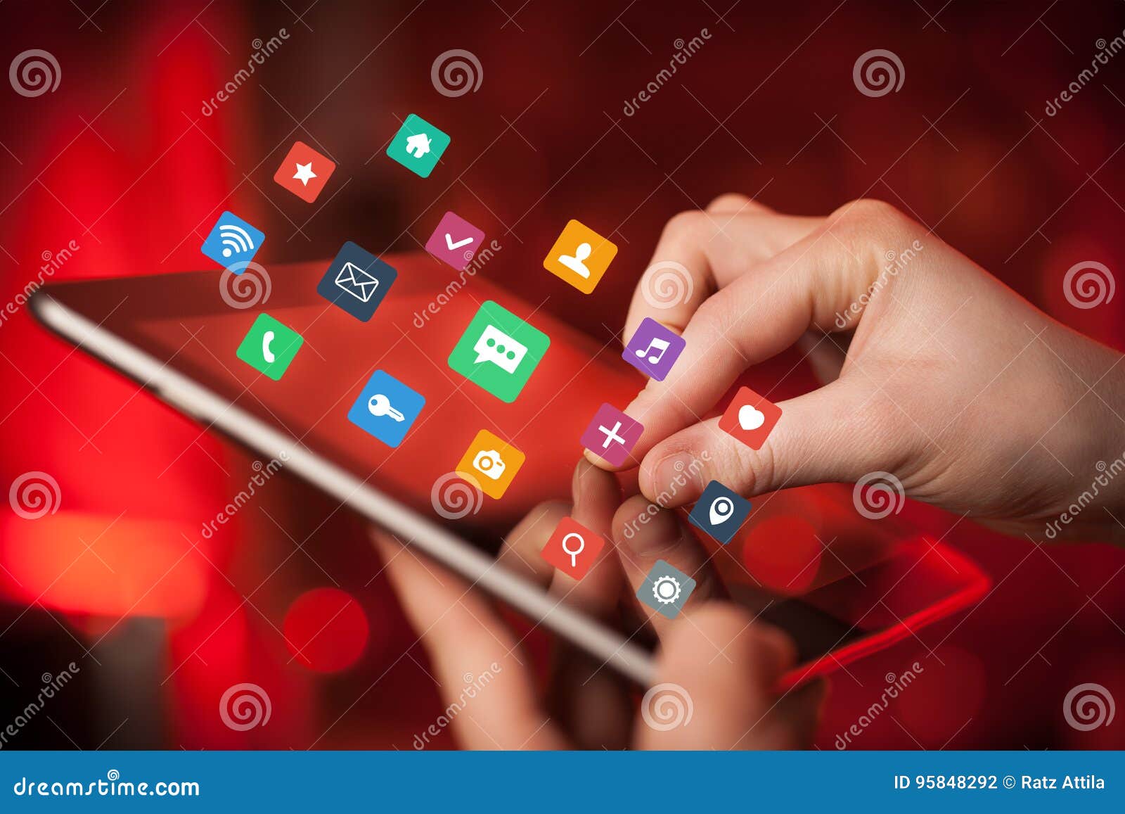 Fingers Touching Tablet with Apps Stock Photo - Image of device, hold ...