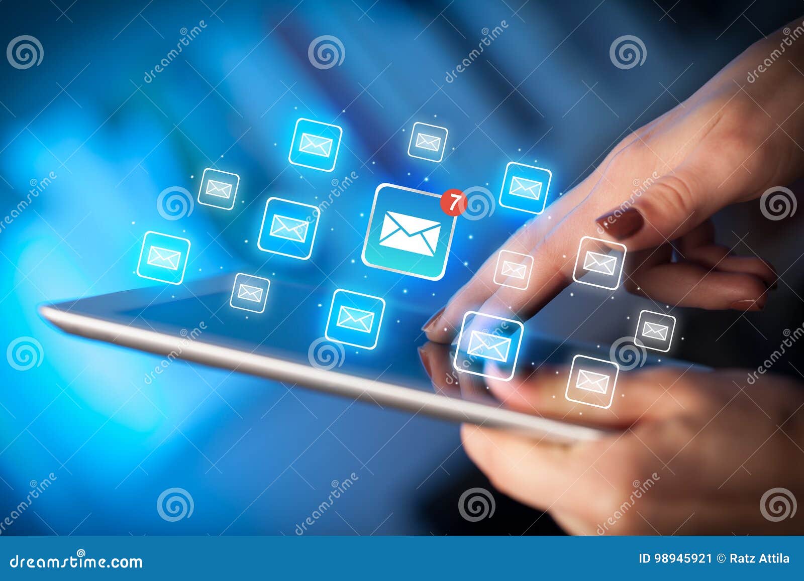 Fingers Touching Tablet with Mail Stock Image - Image of fingers, blue ...