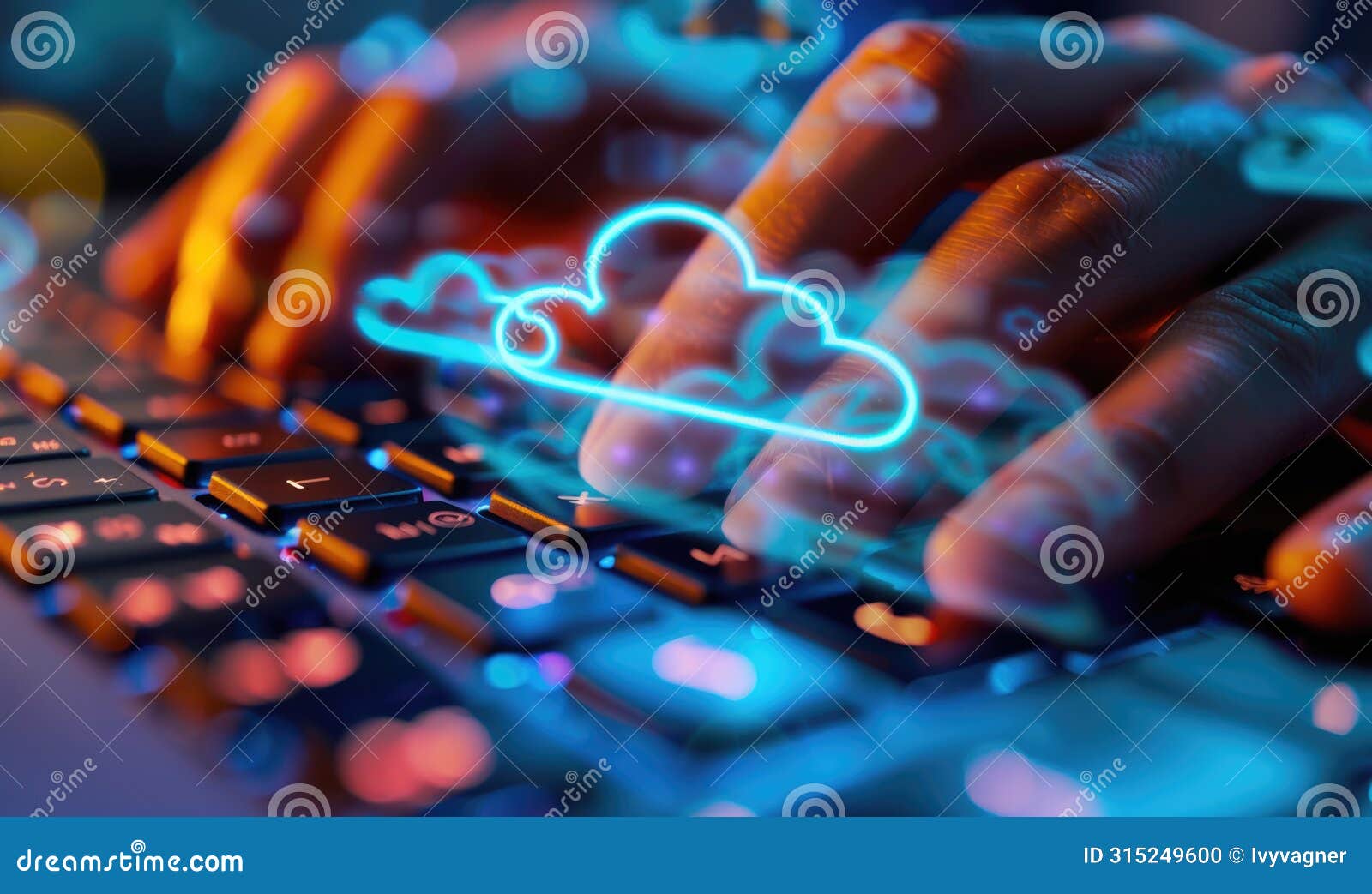 Fingers Typing on a Keyboard with Cloud Storage Logos on the Keys Stock ...