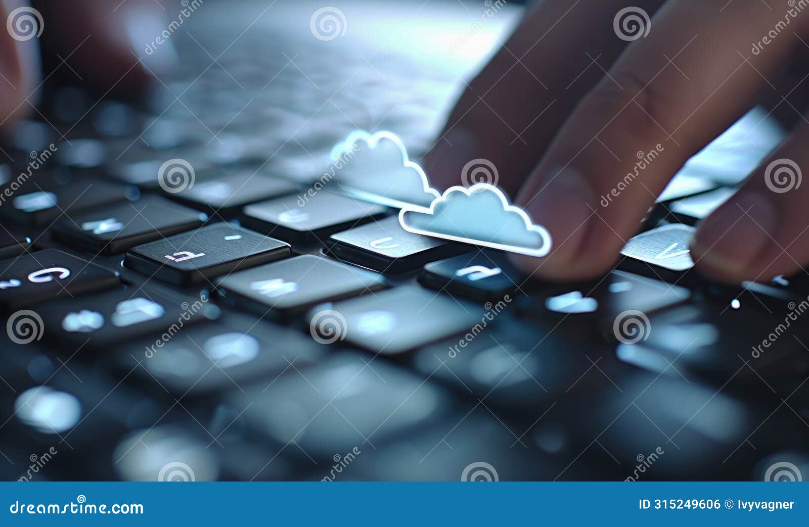 Fingers Typing on a Keyboard with Cloud Storage Logos on the Keys Stock ...