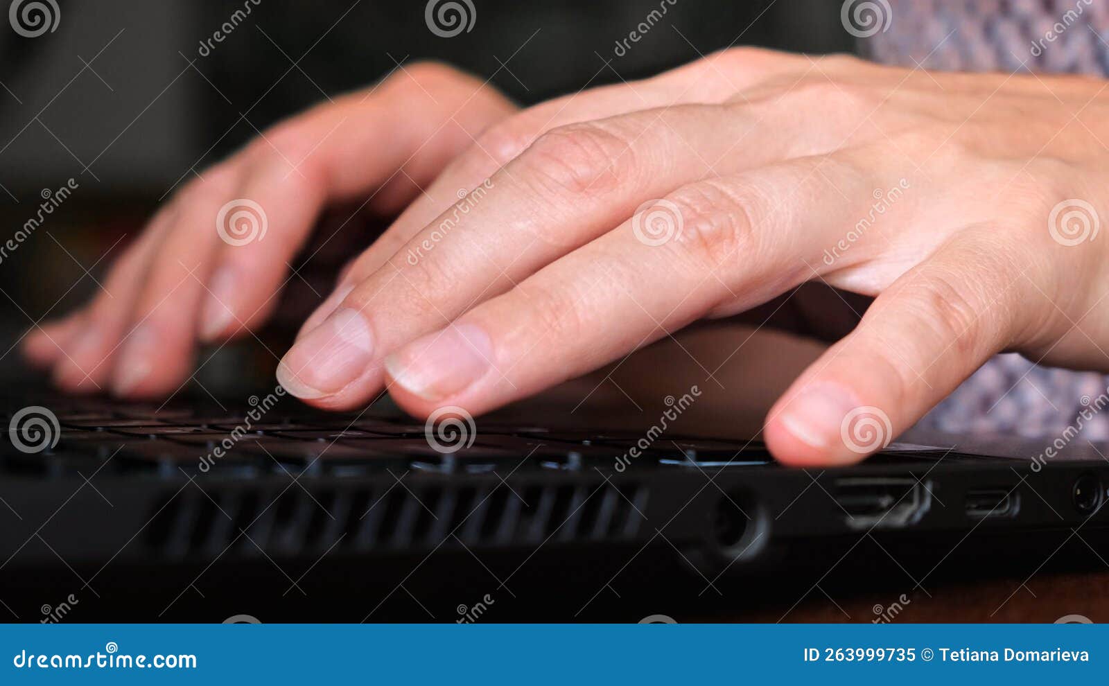 Fingers Typing on Laptop Keyboard Close-up. Work at the Computer, it ...