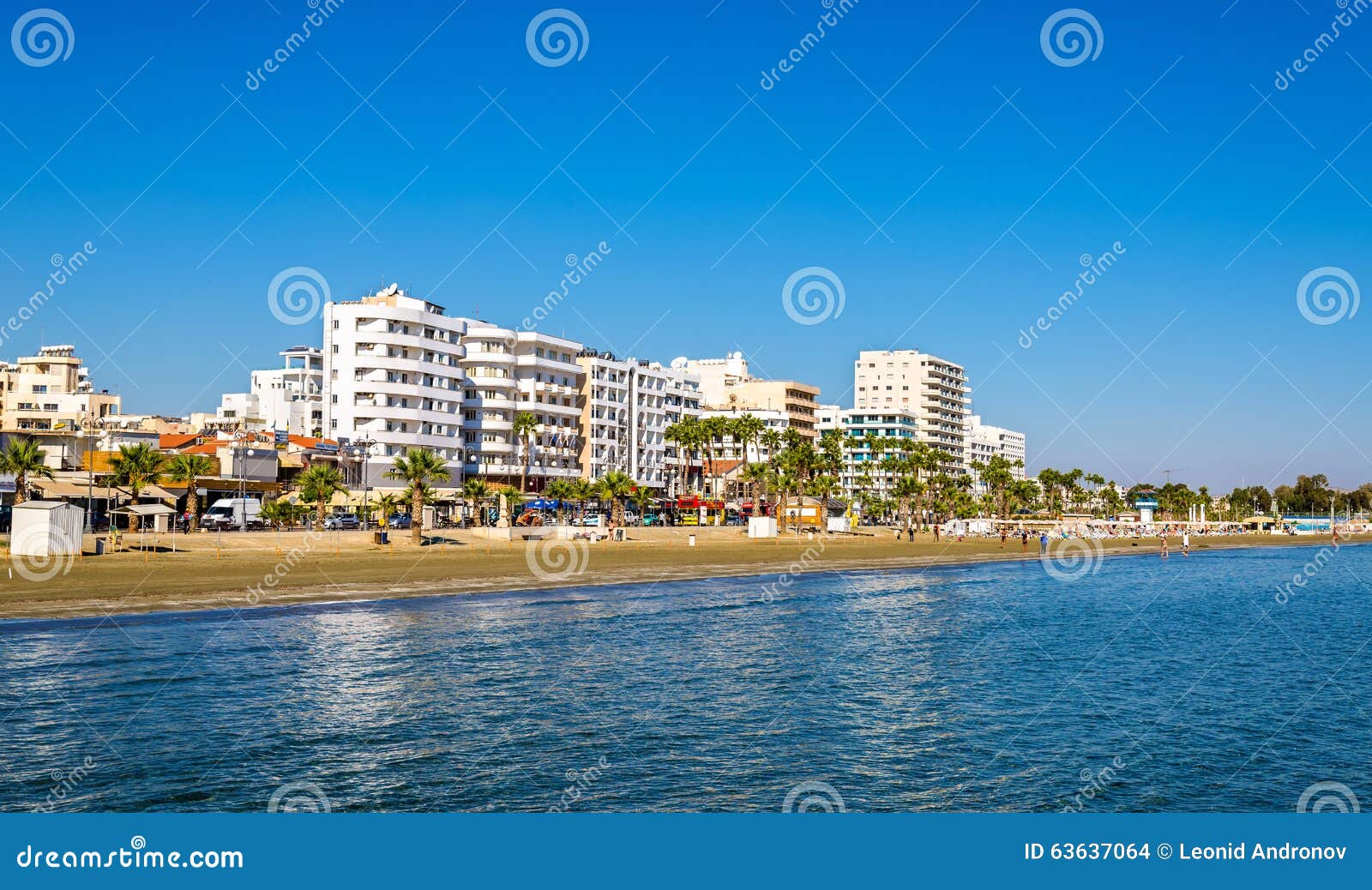 Finikoudes Beach - Larnaka City Stock Photo - Image of island, hotel ...