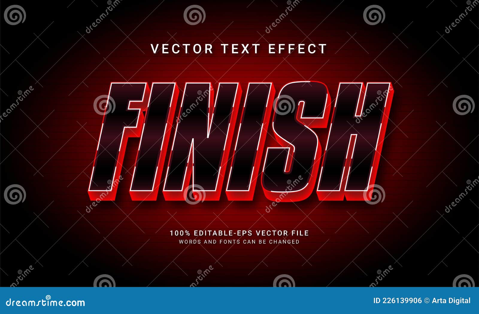 Finish Editable Text Effect with Red Color Stock Vector - Illustration ...