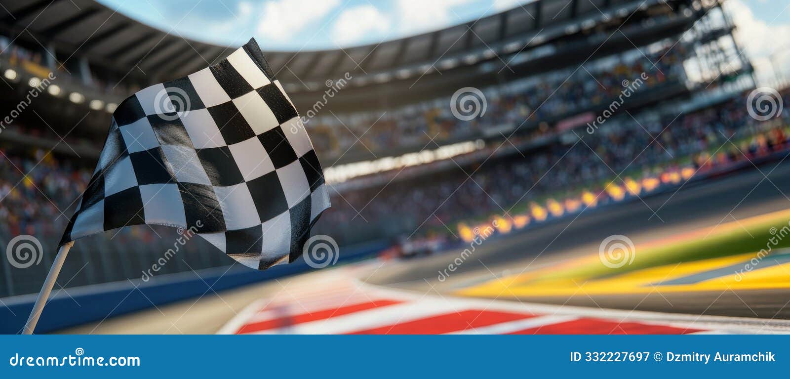 At the Finish Line, Victory S Flag Waves Against a Backdrop of Speed ...