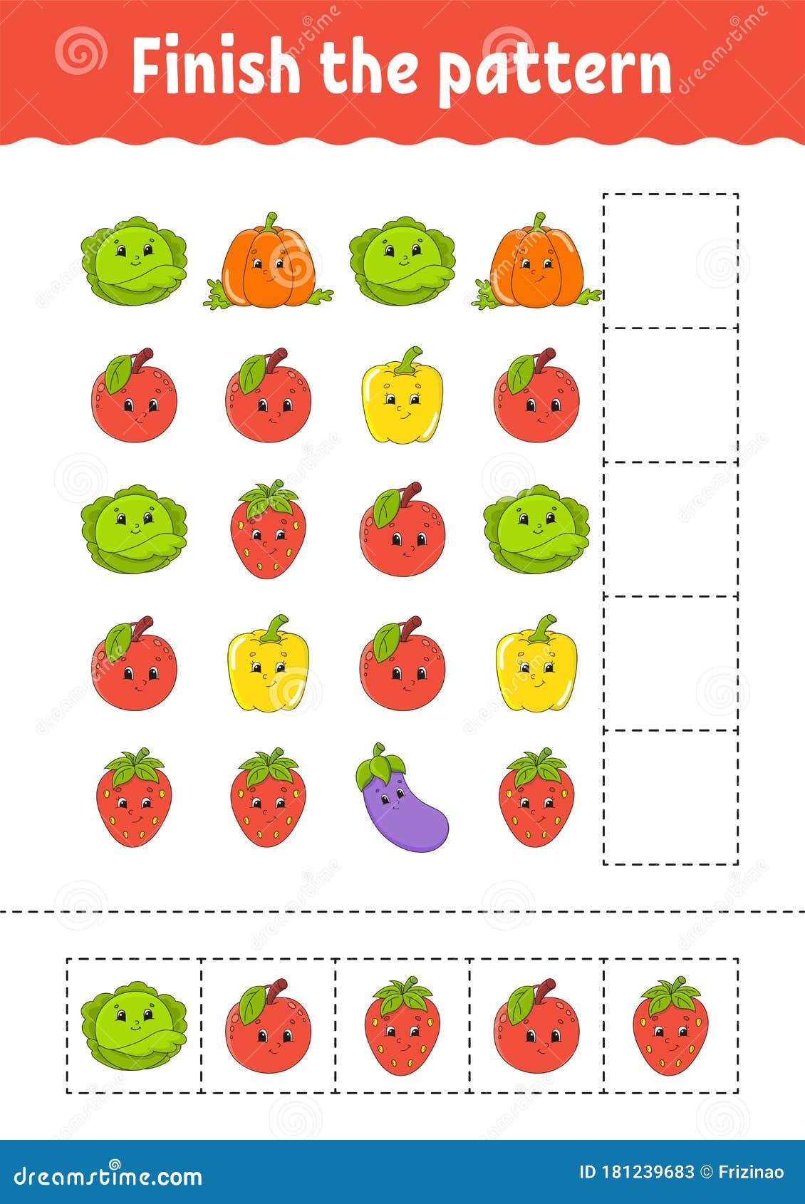 Finish the Pattern. Cut and Play. Fruits and Vegetables. Education ...
