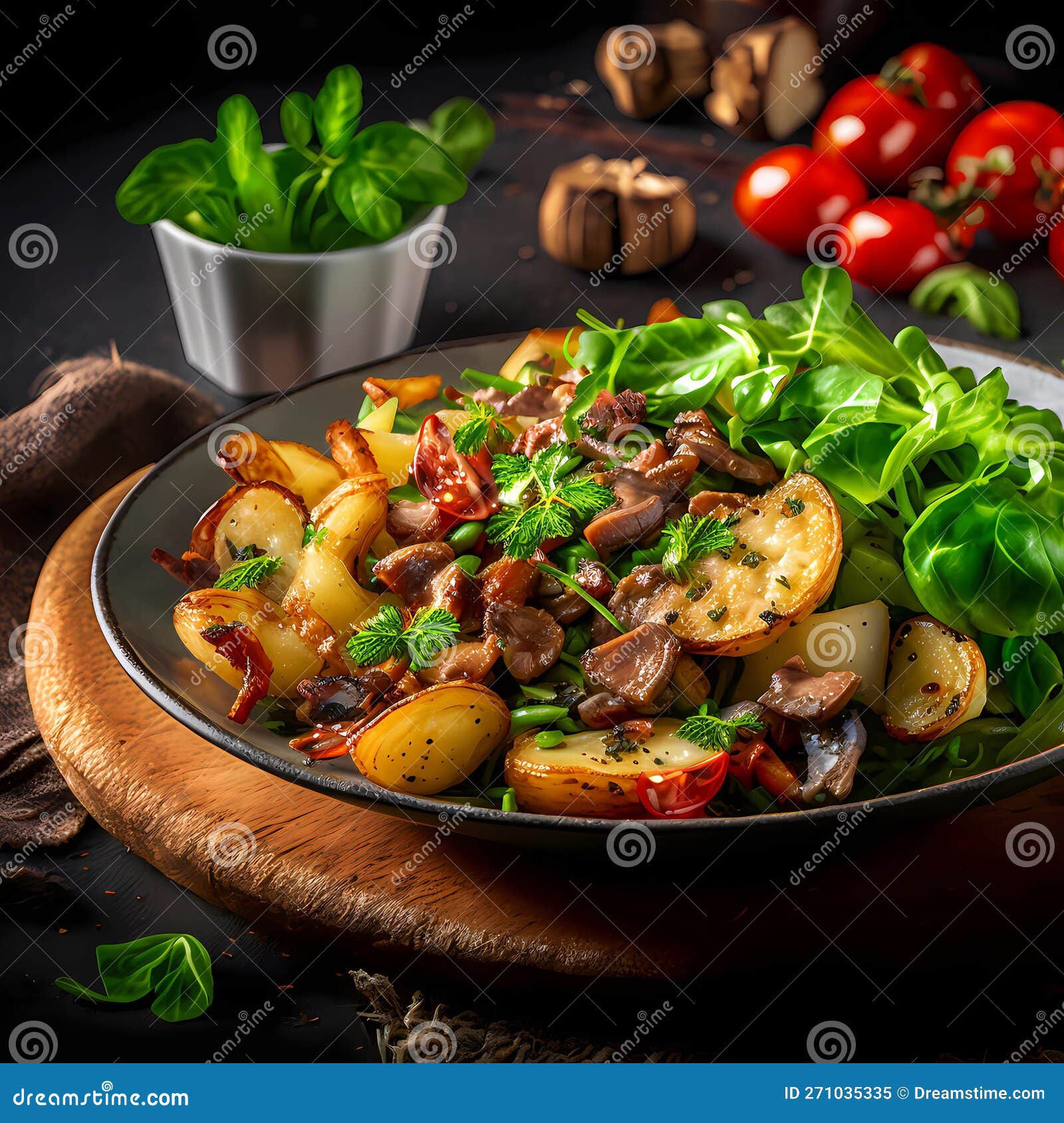 The Finished Dish is Fried. Restaurant Serving Food. Dark Restaurant ...
