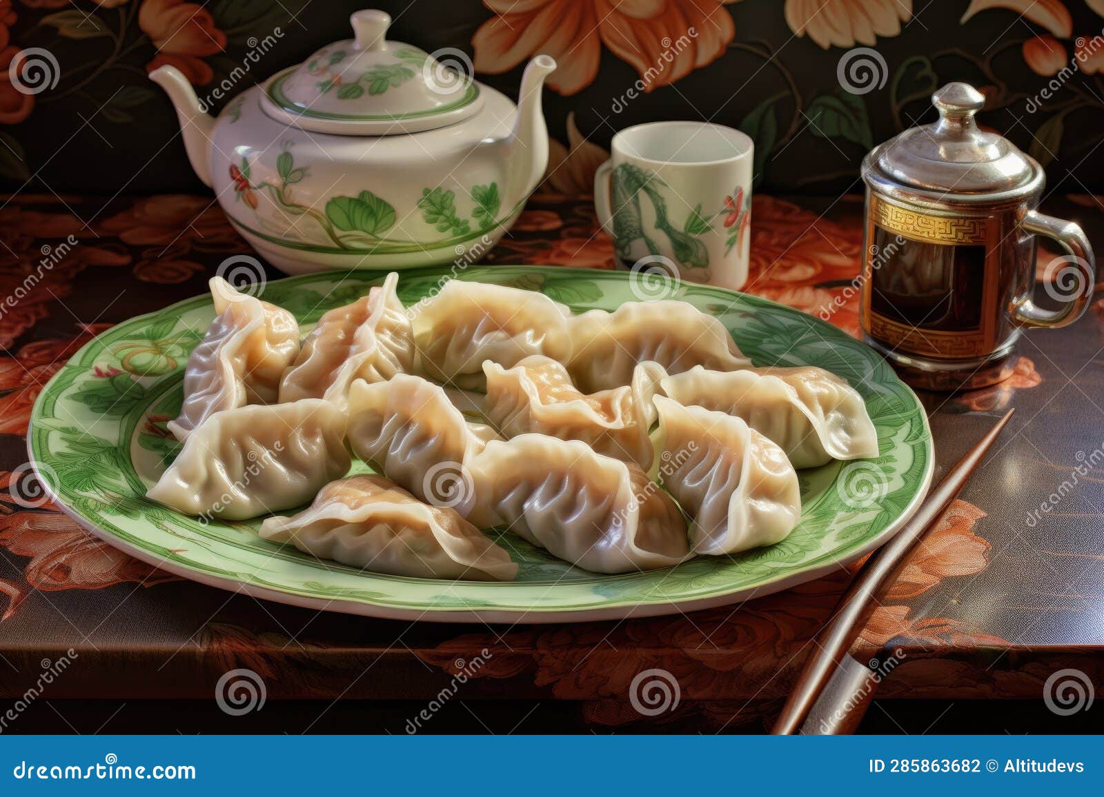 Finished Dumplings on a Decorative Plate Stock Photo - Image of ...